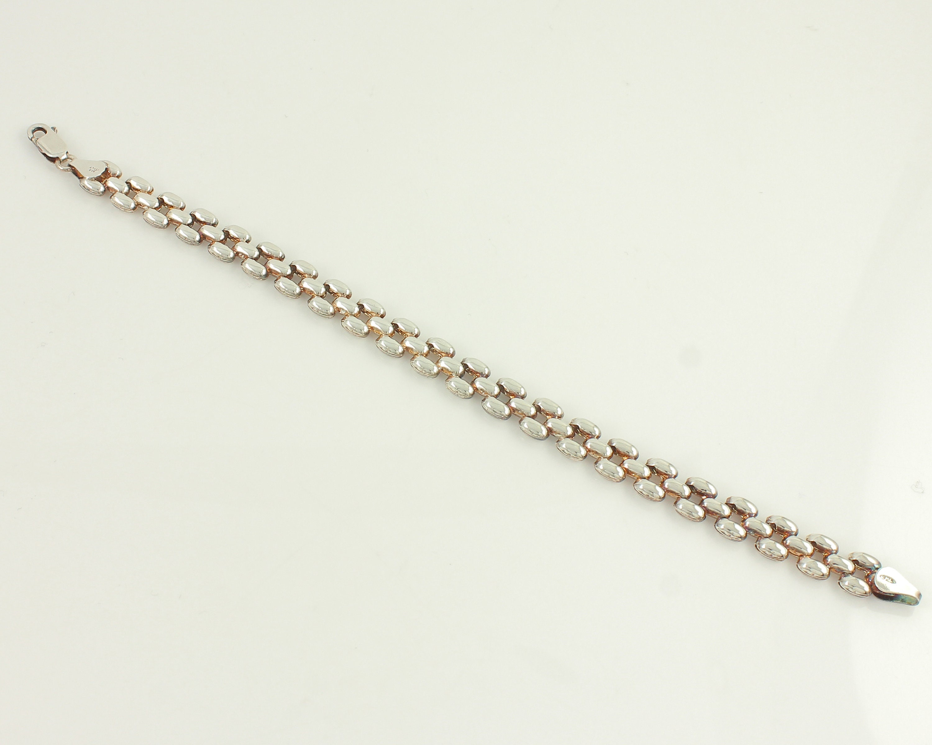 Vintage Sterling Brick Link Chain Bracelet, 1990s Heavy 7.25 Silver ...