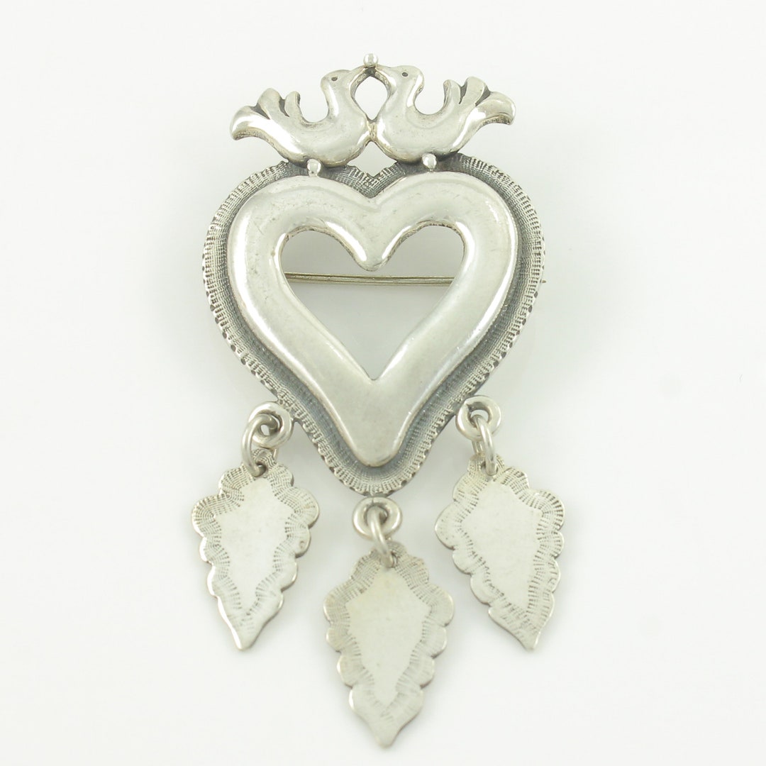 Vintage Huldresolv Silver Bird Heart Brooch, Huldre of Norway Silver ...