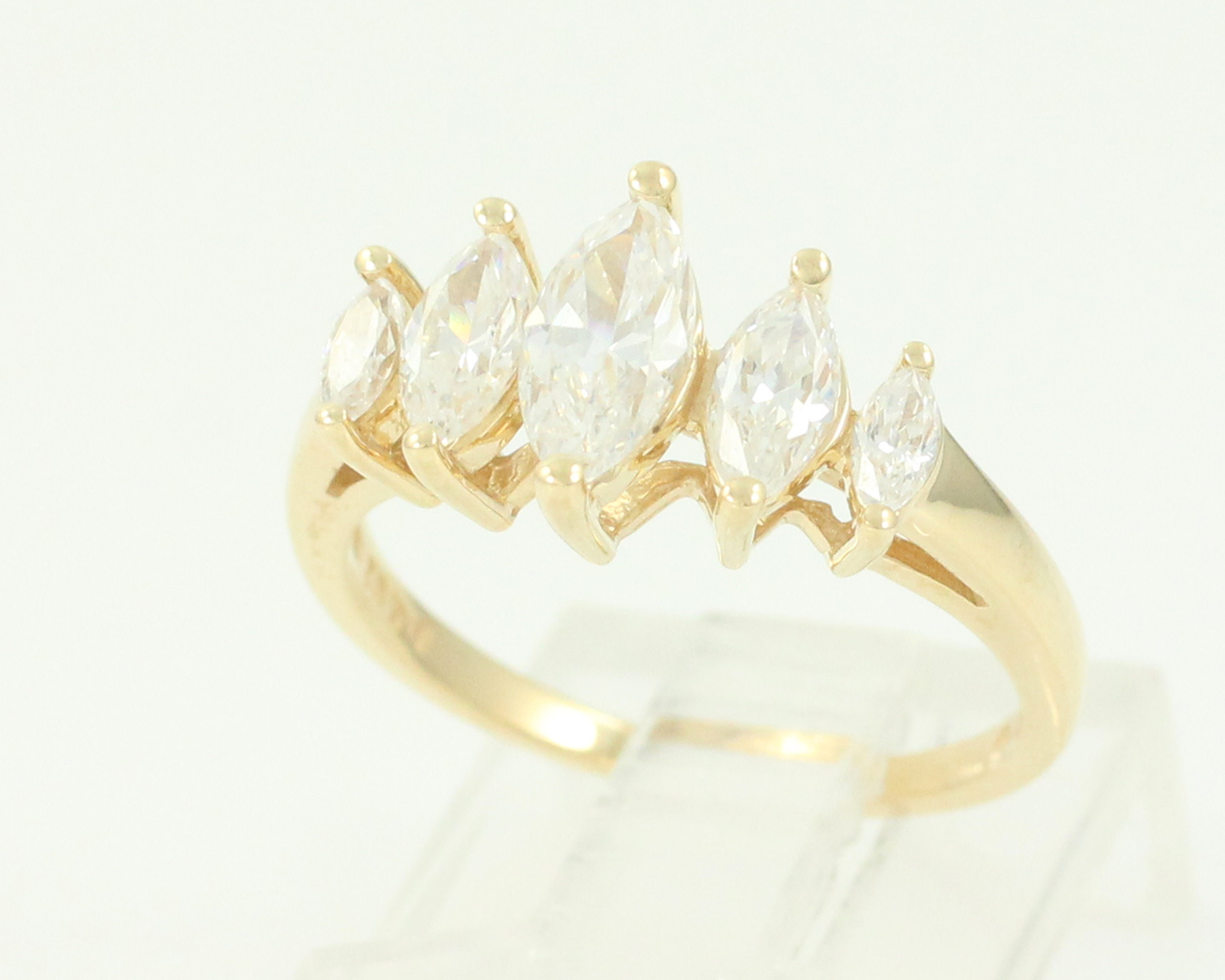 Vintage 14K Diamonique Cubic Zirconia Marquise Ring, Vintage 14K 5 Marquise Band, 1980s Size 6. ...