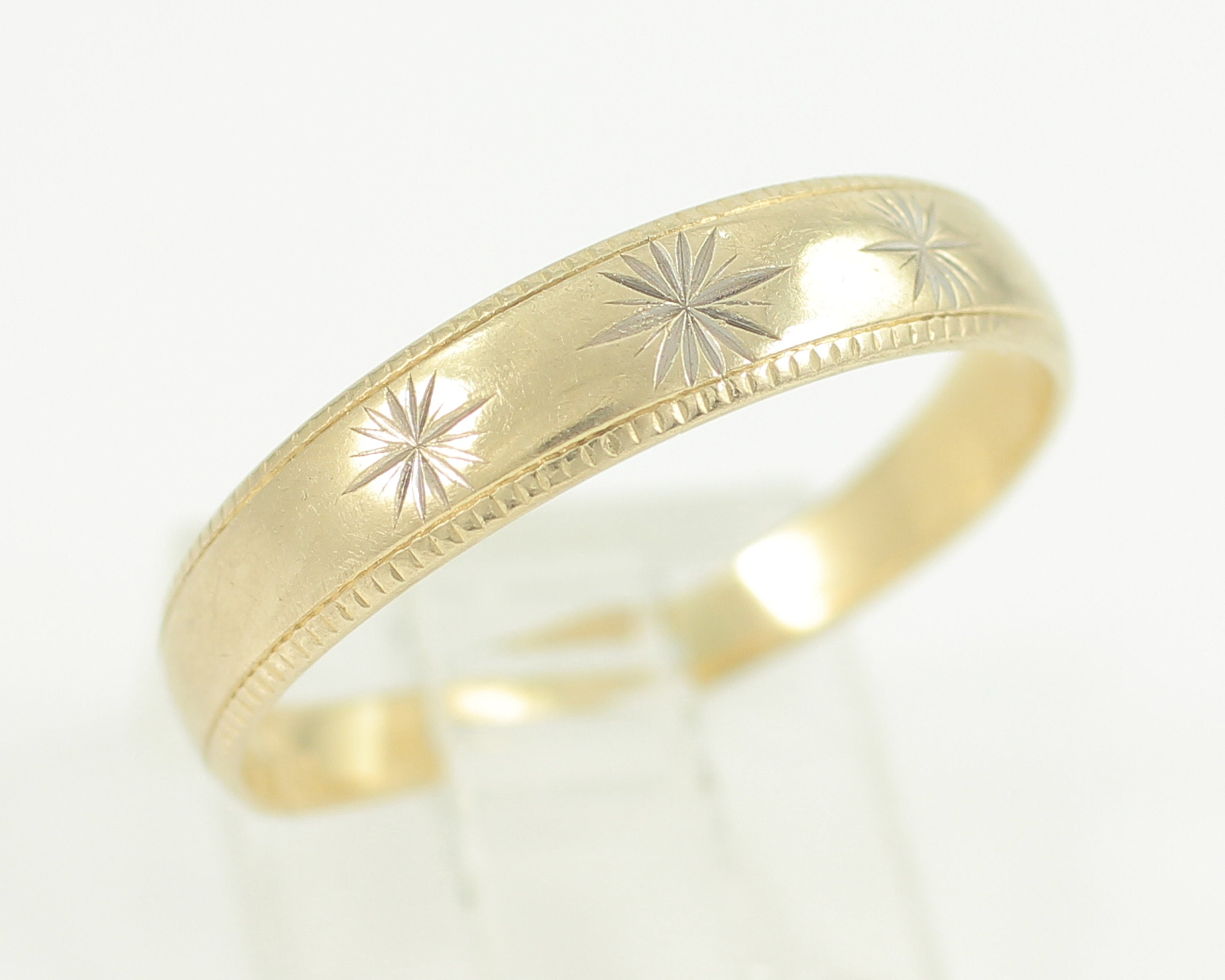 Vintage 14K Starburst Engraved Wedding Band, 1960s 14K Starburst ...