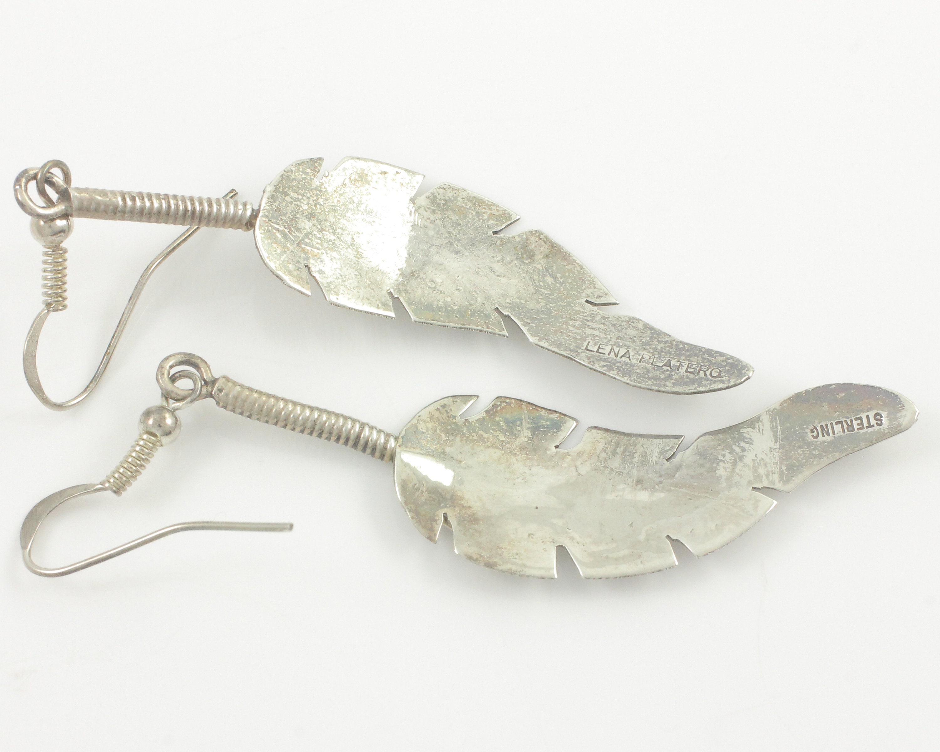 Vintage Lena Platero Sterling Feather Earrings, Platero Navajo 925 ...
