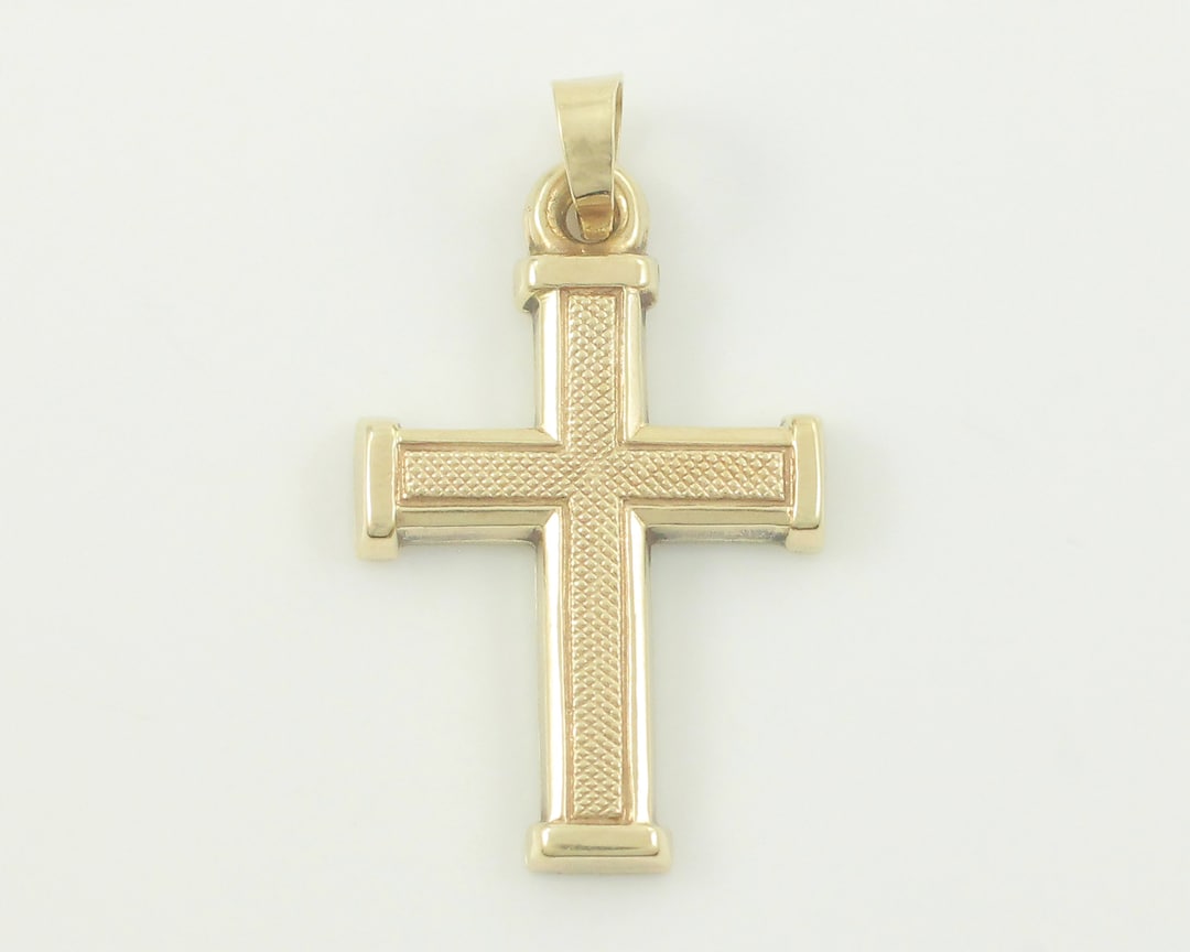 10kgold Textured Cross Necklace Pendant, 10K Gold Cross Charm, 10k ...