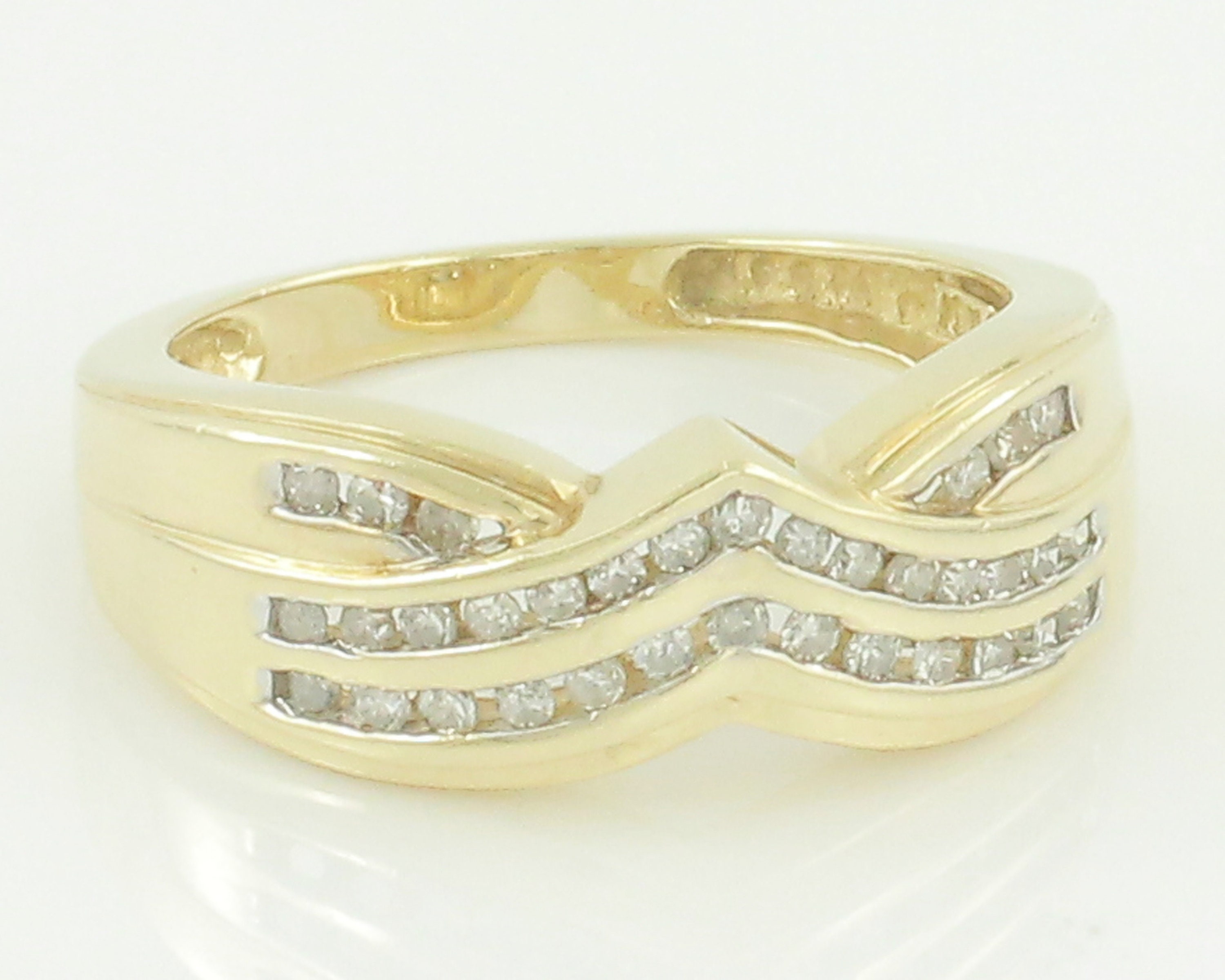 Vintage Diamond Chevron Ring - .66 CT TW Channel Set Diamond 10K Yellow ...