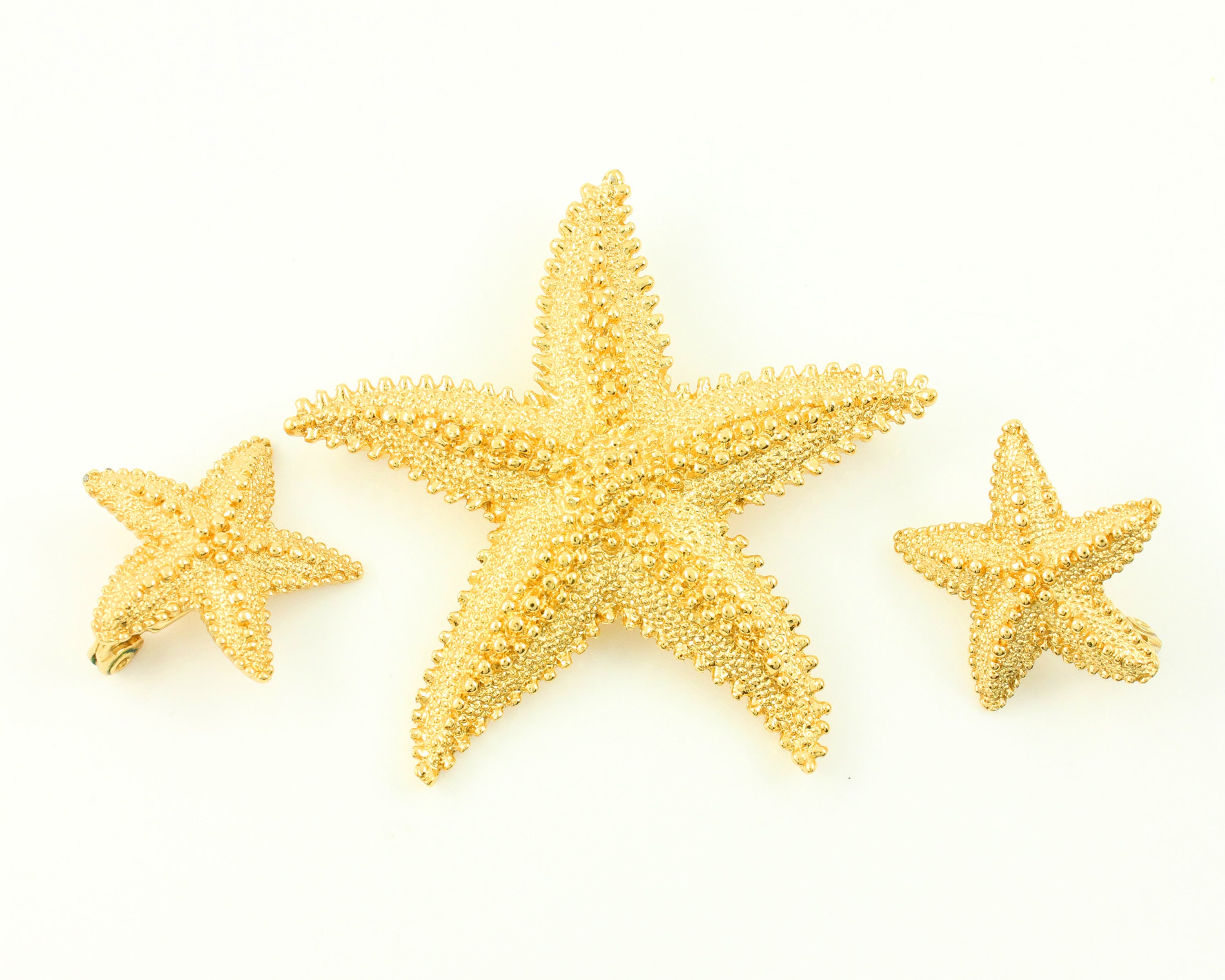 Vintage Monet Textured Gold Tone Starfish Brooch Earring Set, 1980s ...