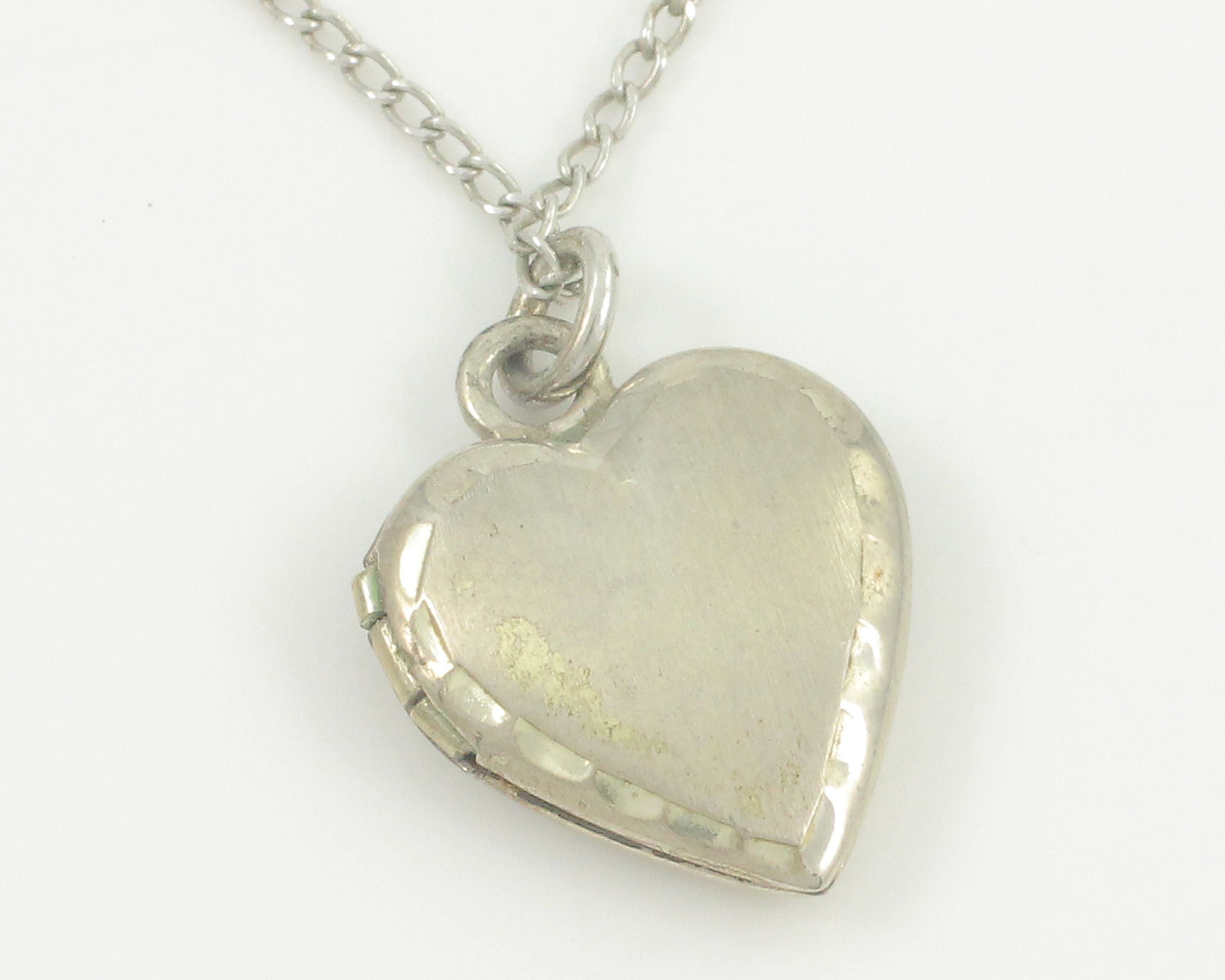 Tiny Vintage Sterling Silver Heart Locket Necklace, Silver Engraved ...