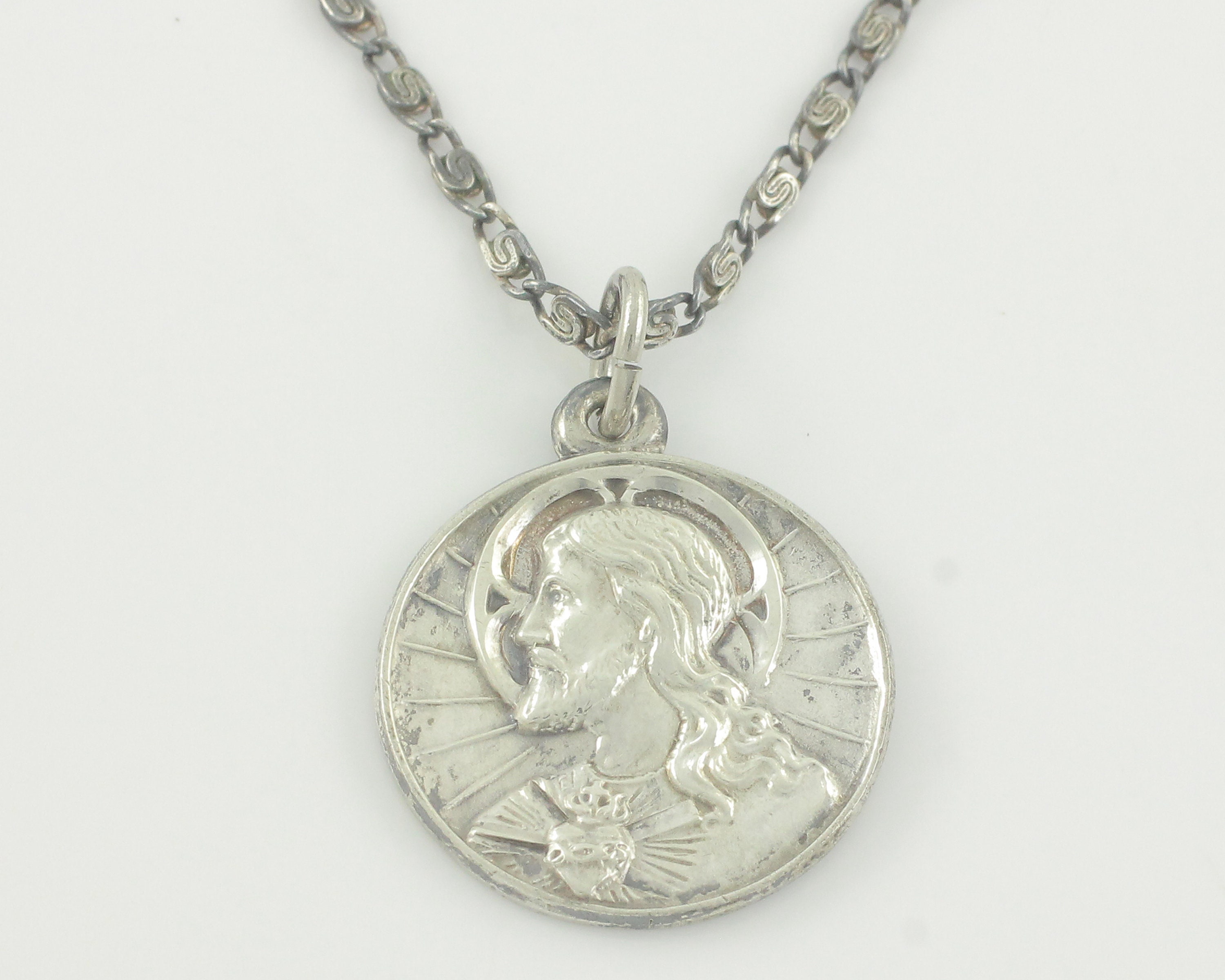 Vintage 925 Silver Sacred Heart Medal, Sterling Silver Religious Medal ...