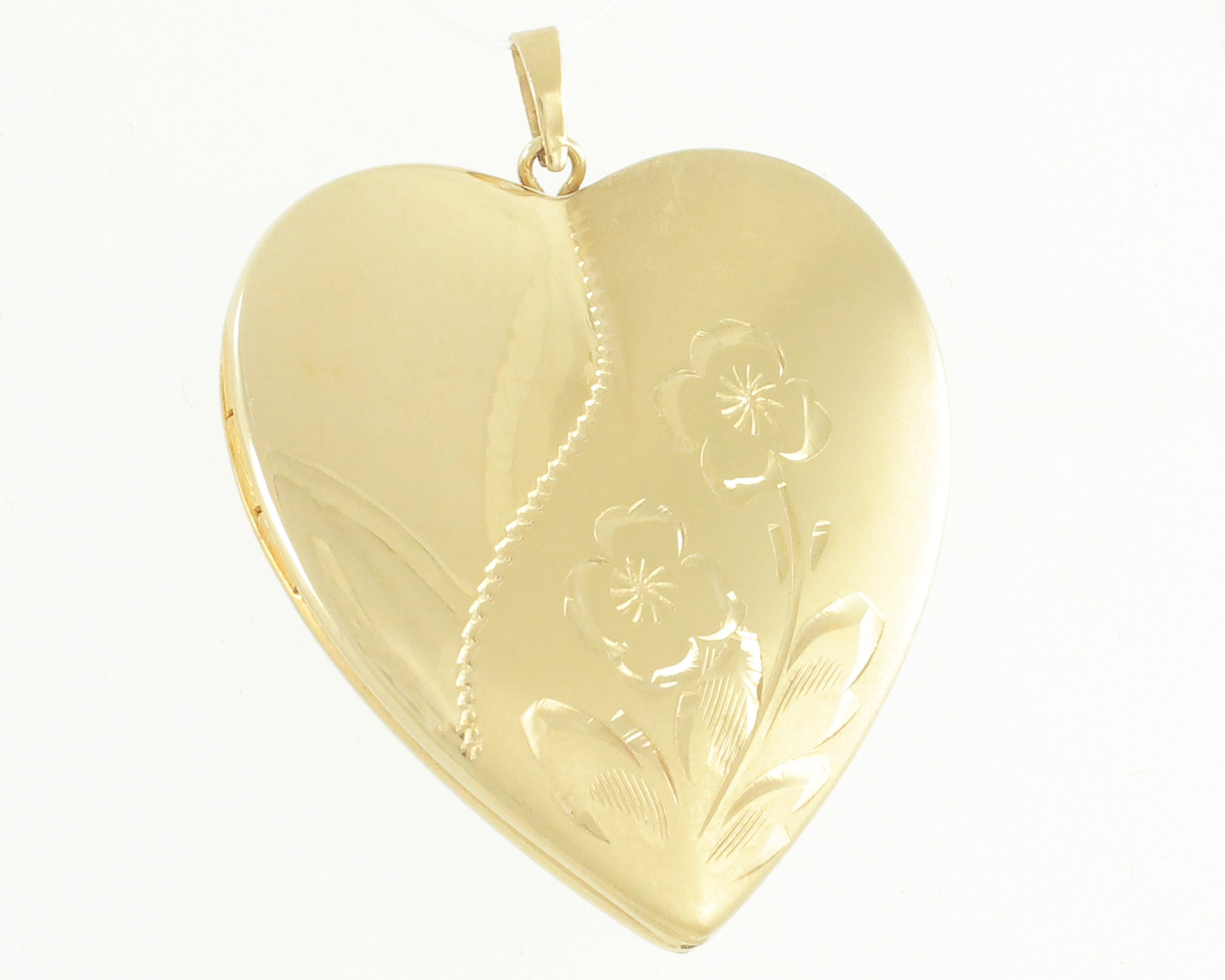 Large Vintage 14K Gold Heart Locket Pendant Hand Engraved Flowers - 585 ...