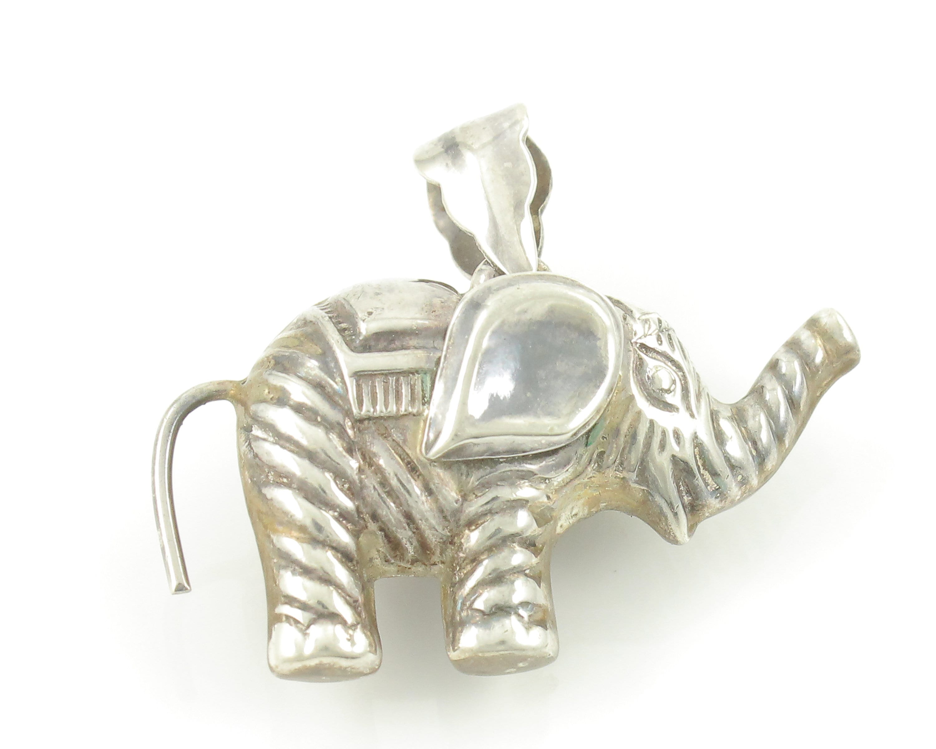 Vintage Silver Elephant Pendant, 1980s Sterling Silver 3D Elephant ...