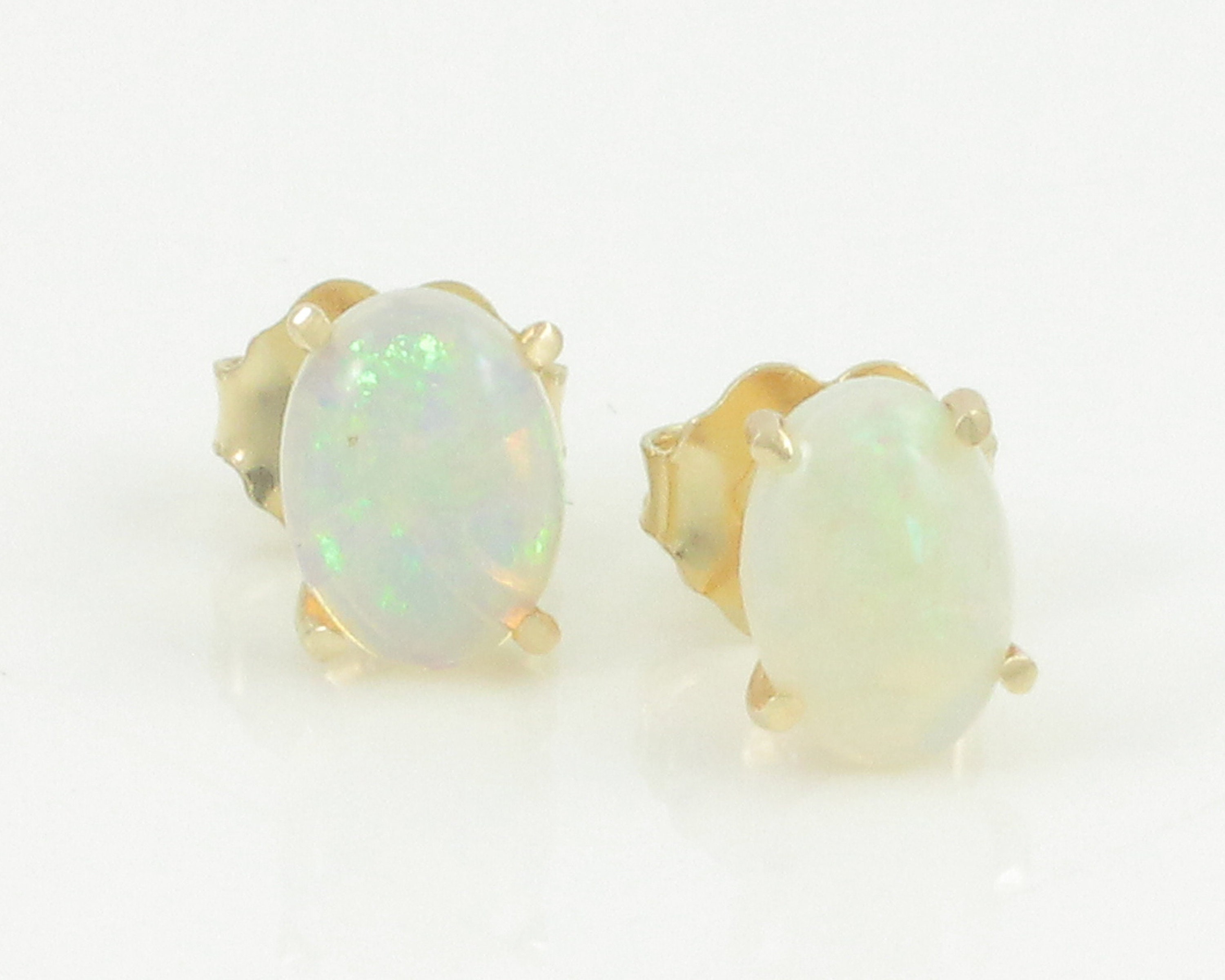 Vintage 14K Translucent Opal Stud Earrings, Dainty Crystal Opal 14K ...