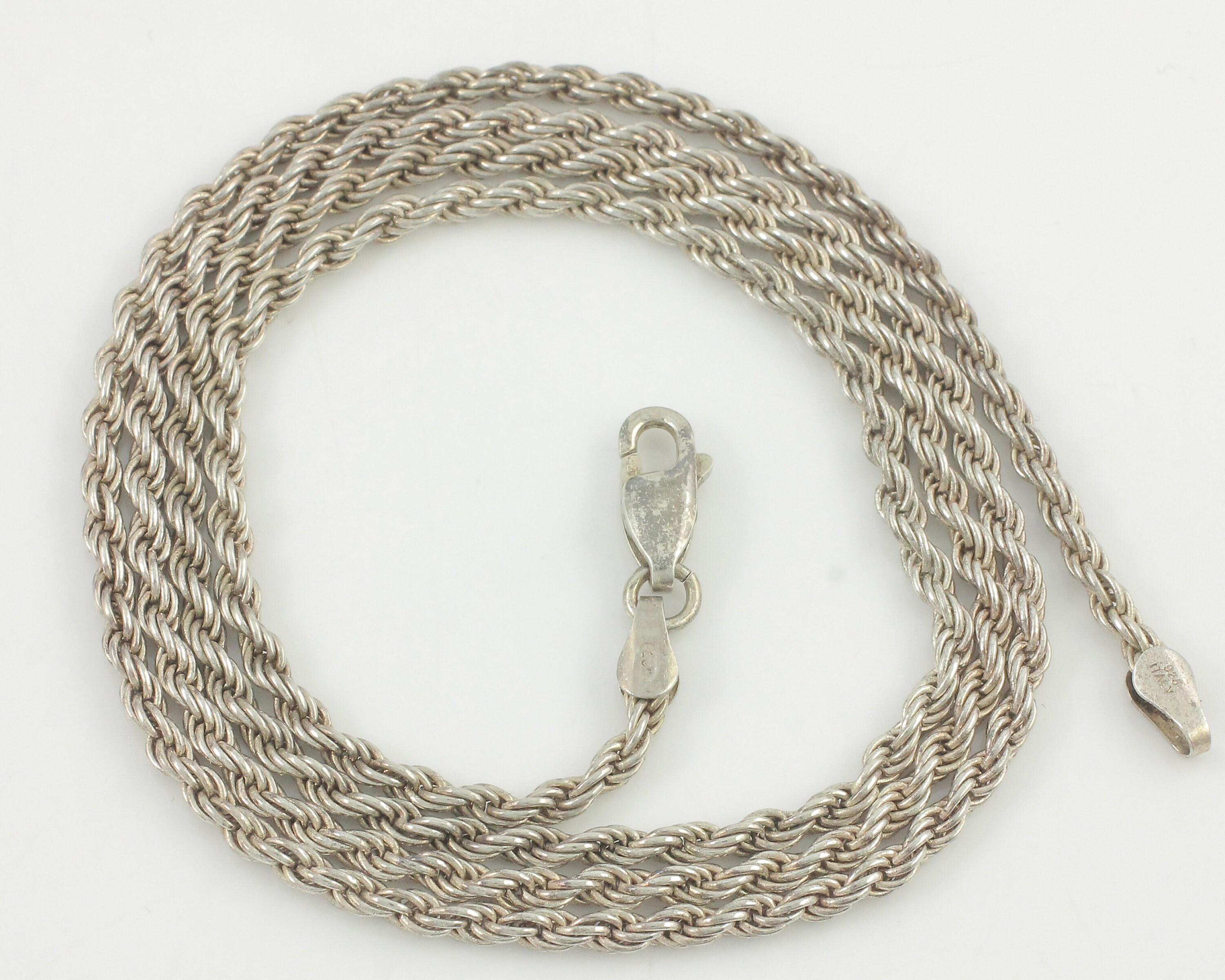 Vintage Sterling Silver Rope Necklace, Italian 925 Silver 24 Rope Chain ...