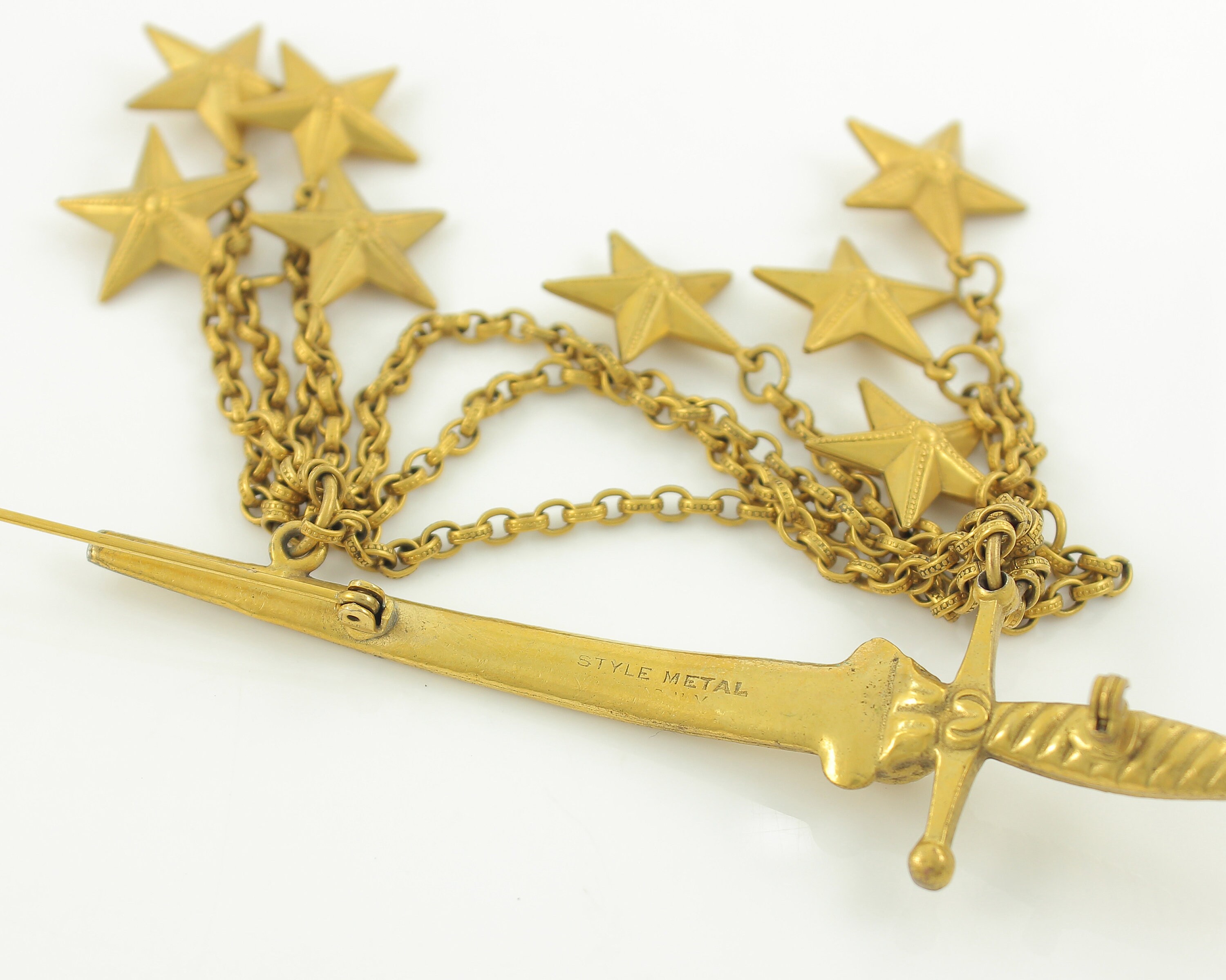 Vintage Sword and Stars Swag Brooch, WWII Style Metal Specialty Co. Pin ...
