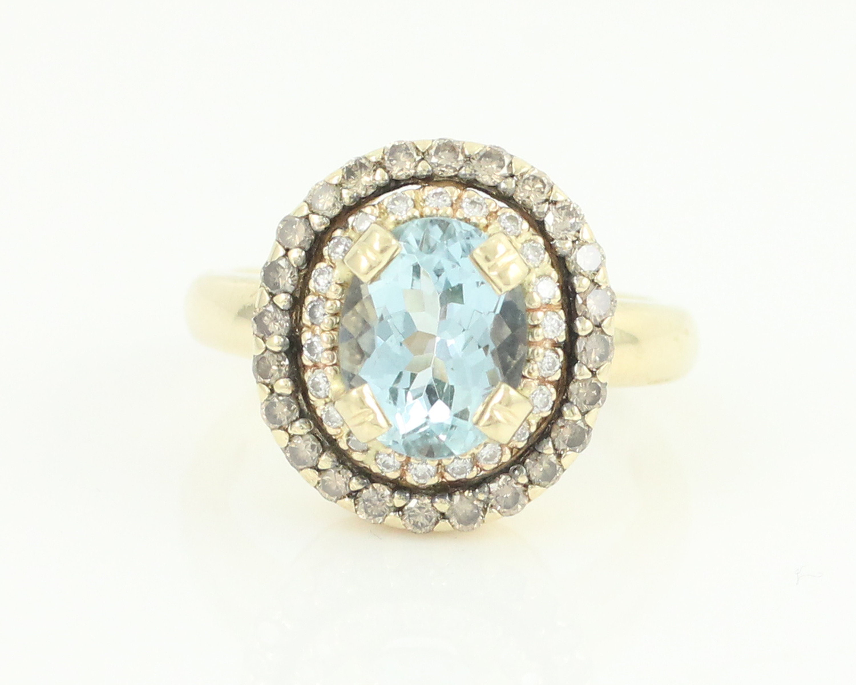 Vintage Levian 14K Aquamarine Diamond Ring, 14K Aquamarine Champagne ...
