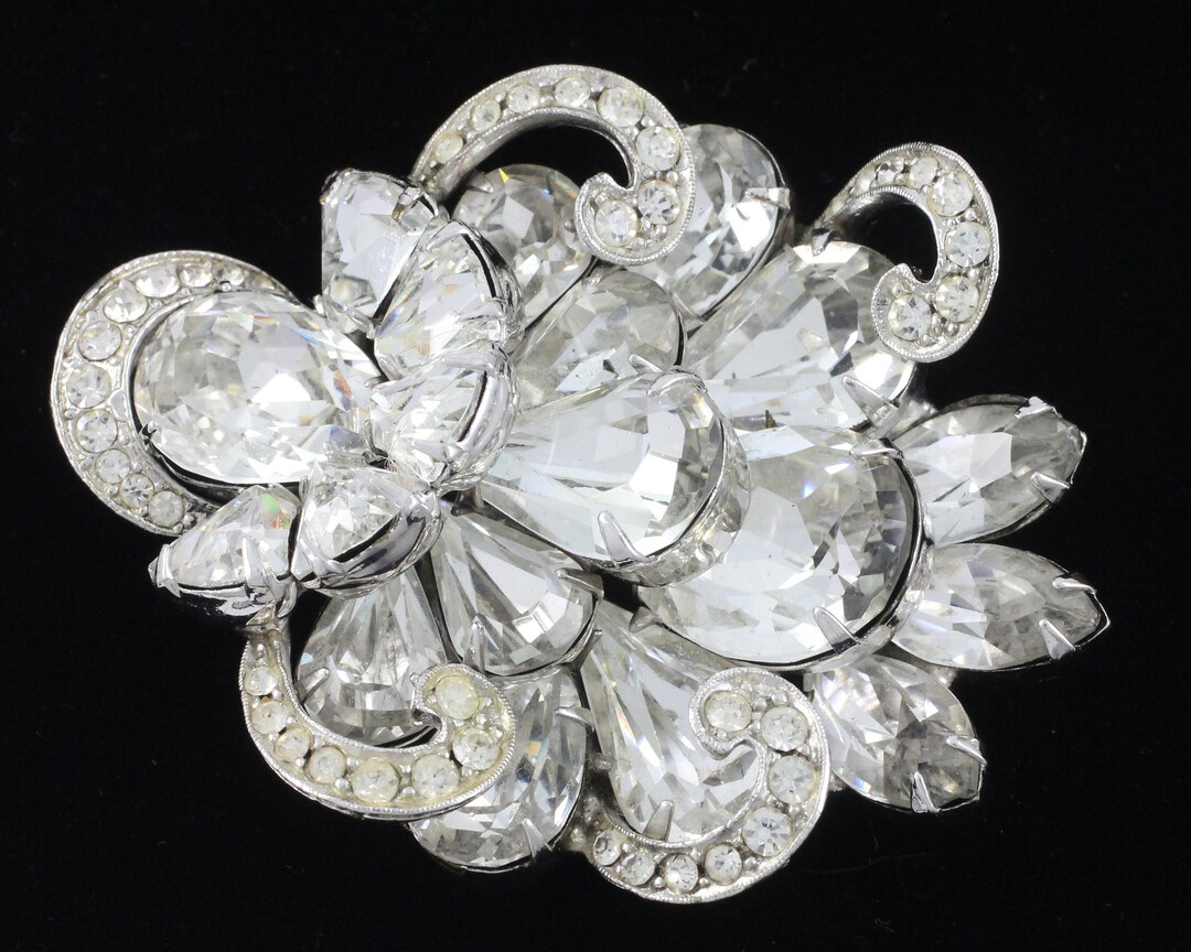 Vintage Weiss Rhinestone Brooch, Vintage Weiss Rhodium Plated Brooch ...