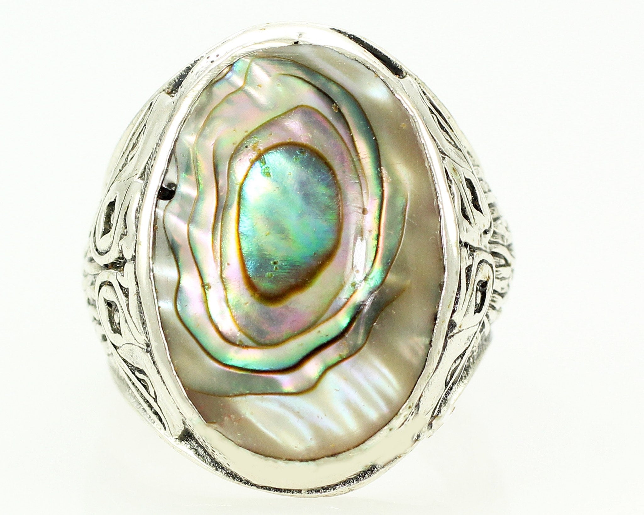 Silver Abalone Mens Ring Deadstock - Vintage Bell Trading Sea Hawk Paua ...
