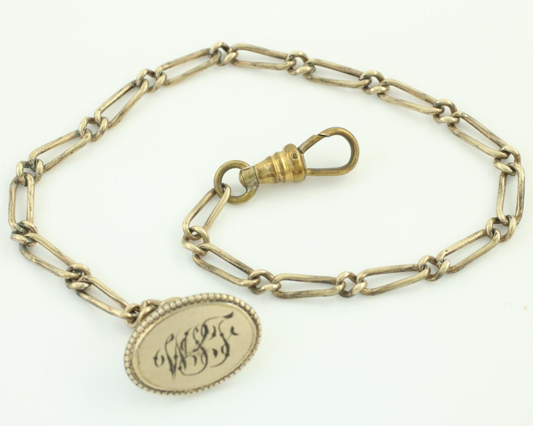 Antique Edwardian Watch Chain Vest Button, Vintage Engraved Monogram ...