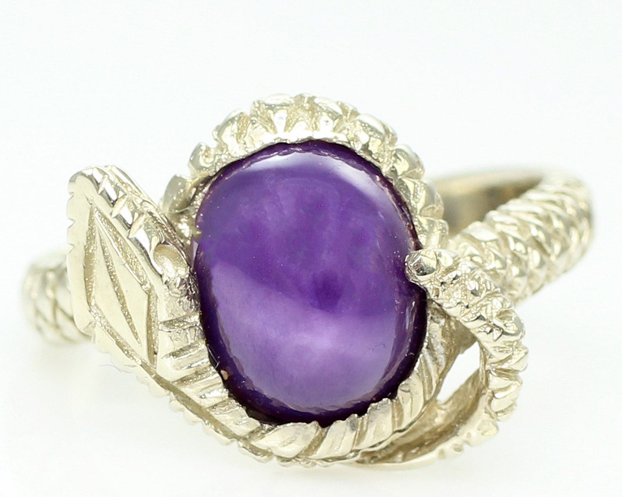 Vintage Snake Ring 14k White Gold Linde Star Ruby - Lab Created Star ...