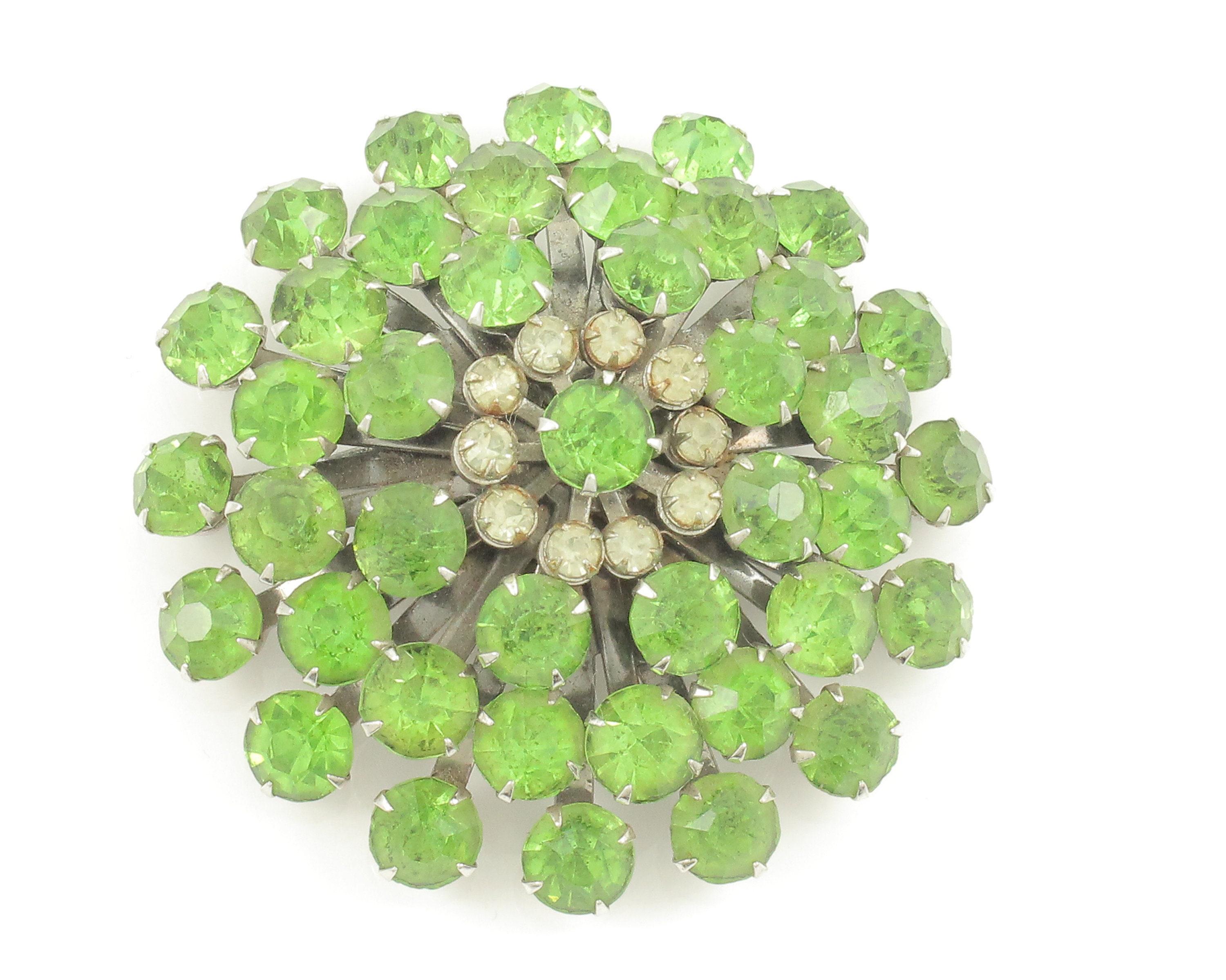 Vintage Coro Green Rhinestone Starburst Brooch, Coro Spring Green Pin ...