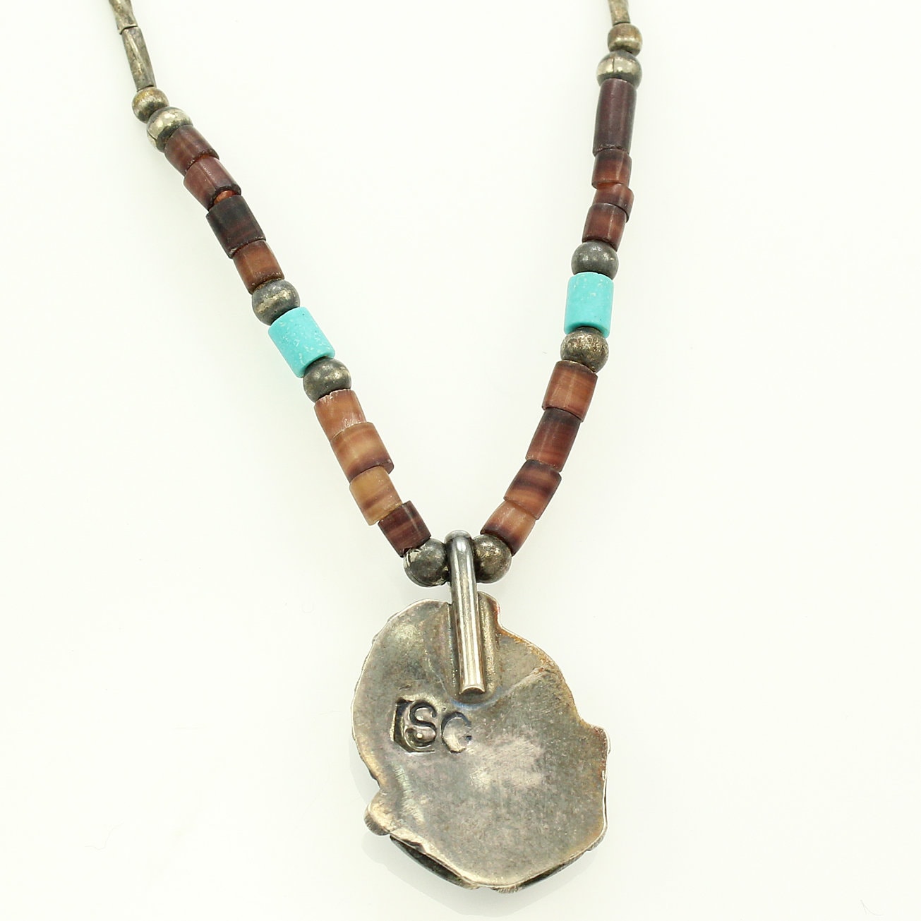 Vintage Southwestern Sterling Turquoise Pendant Heishe Liquid Silver ... Vintage Southwestern Sterling Turquoise Pendant Heishe Liquid Silver ...