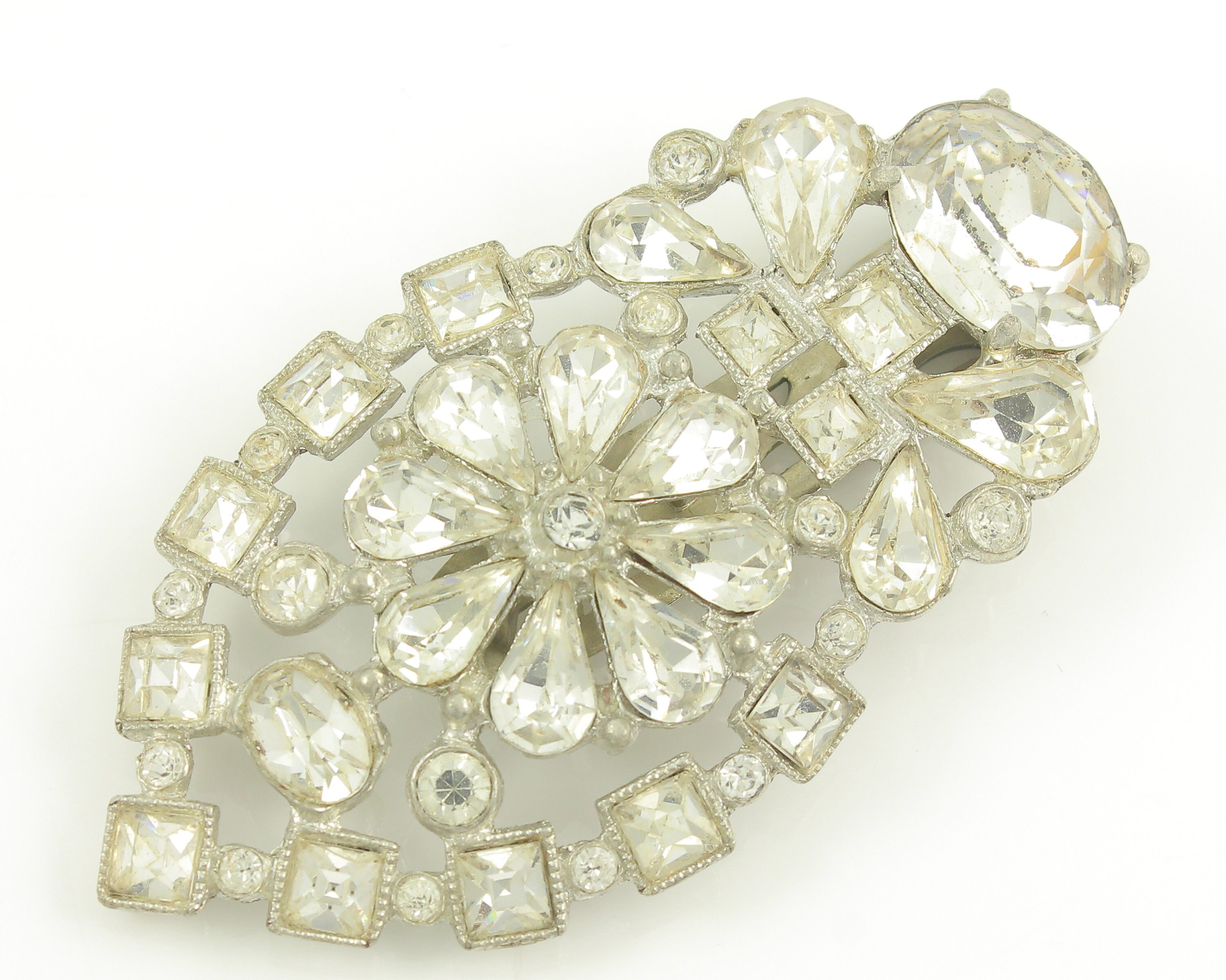 Vintage Rhinestone Daisy Dress Clip, Art Deco Rhinestone Clip Brooch ...