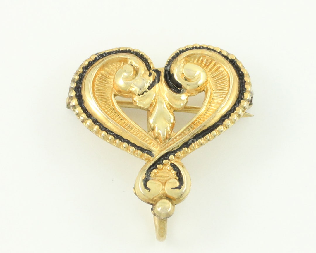Vintage Edwardian Watch Pin, Vintage Heart Shaped Watch Pin, Gold Tone ...