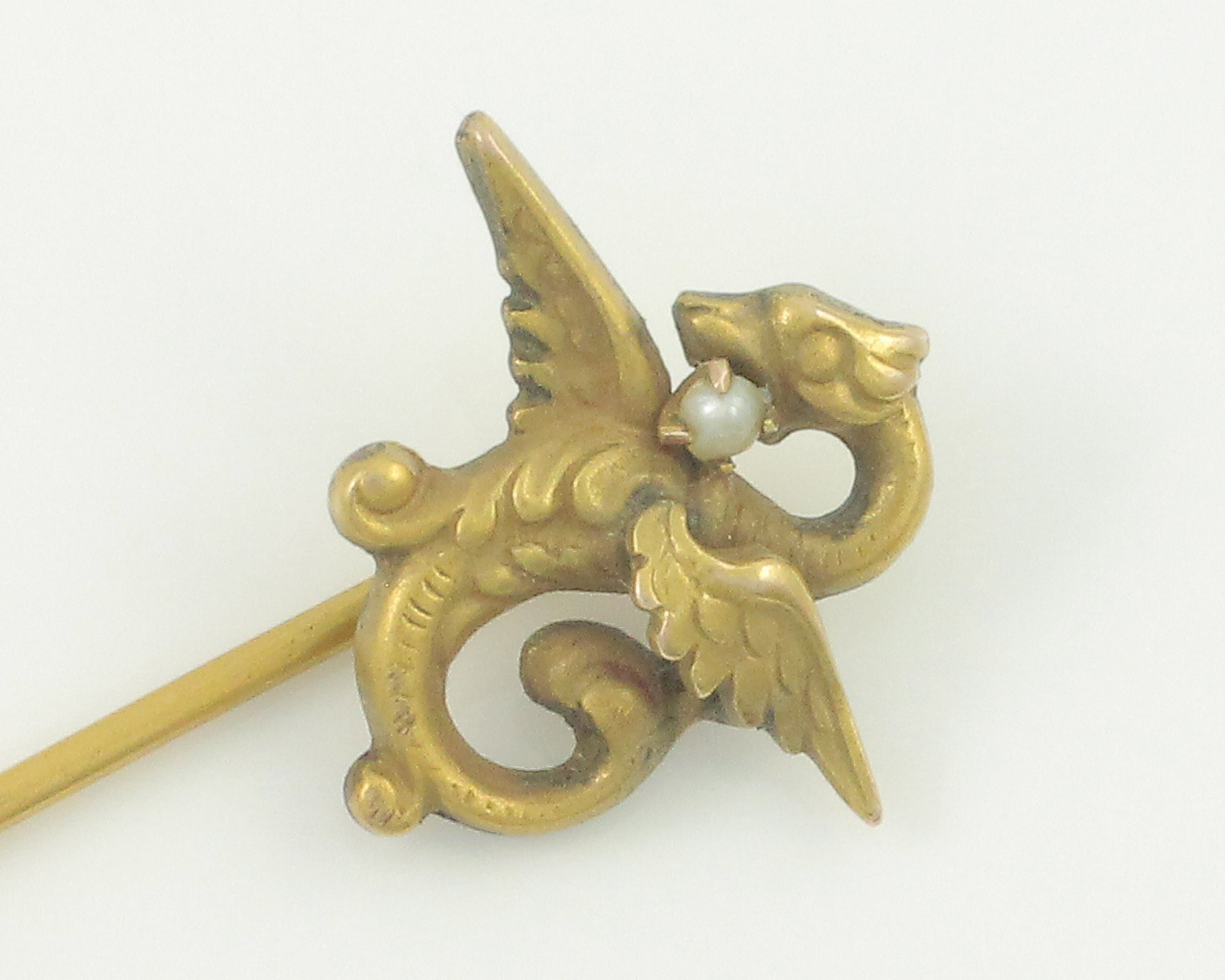 Antique Griffin Stick Pin, 10K Seed Pearl Griffin Stick Pin, Edwardian ...