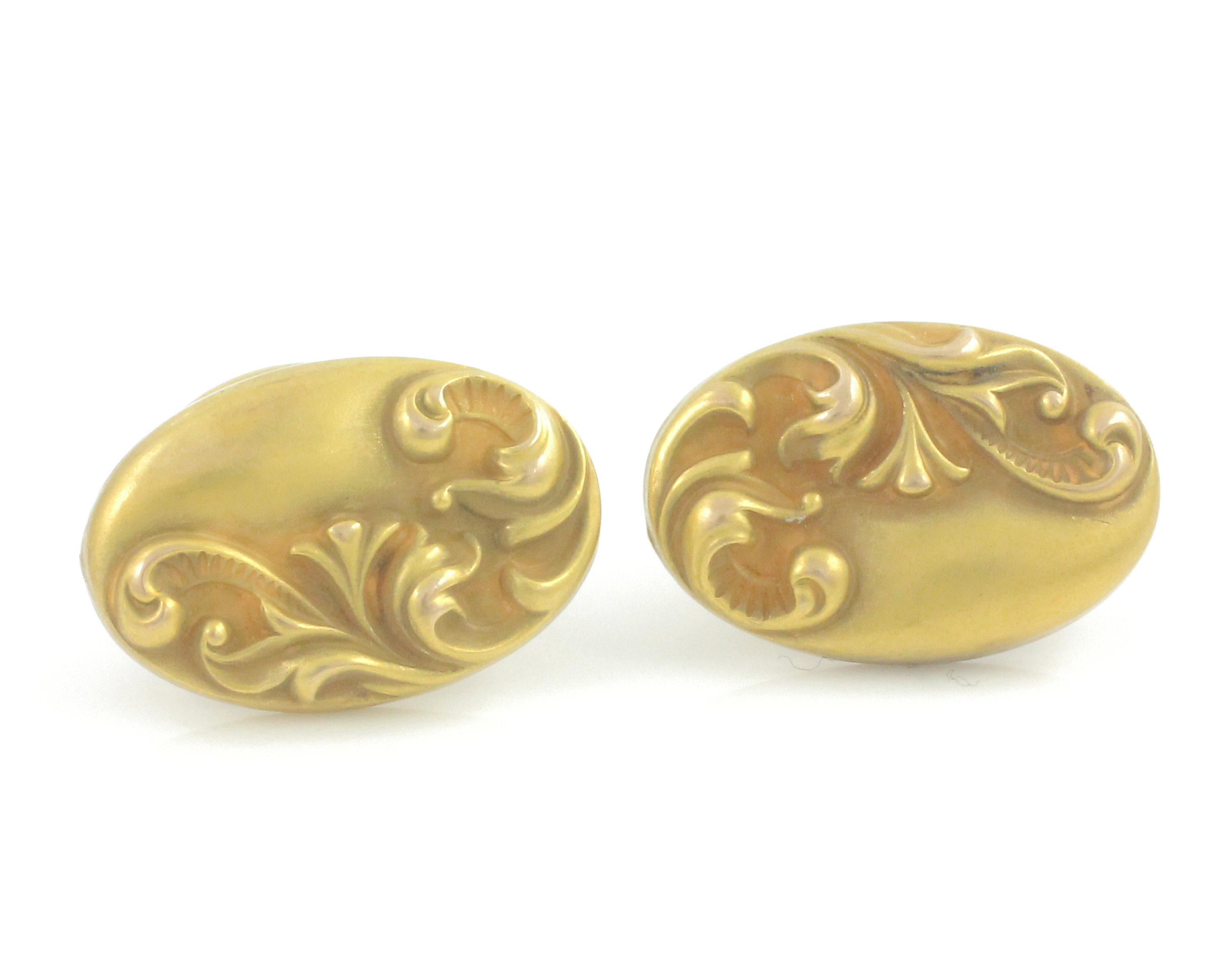 Victorian 10K Repousse Scrolled Cuff Links, Antique 10K Bloom Gold Bean ...