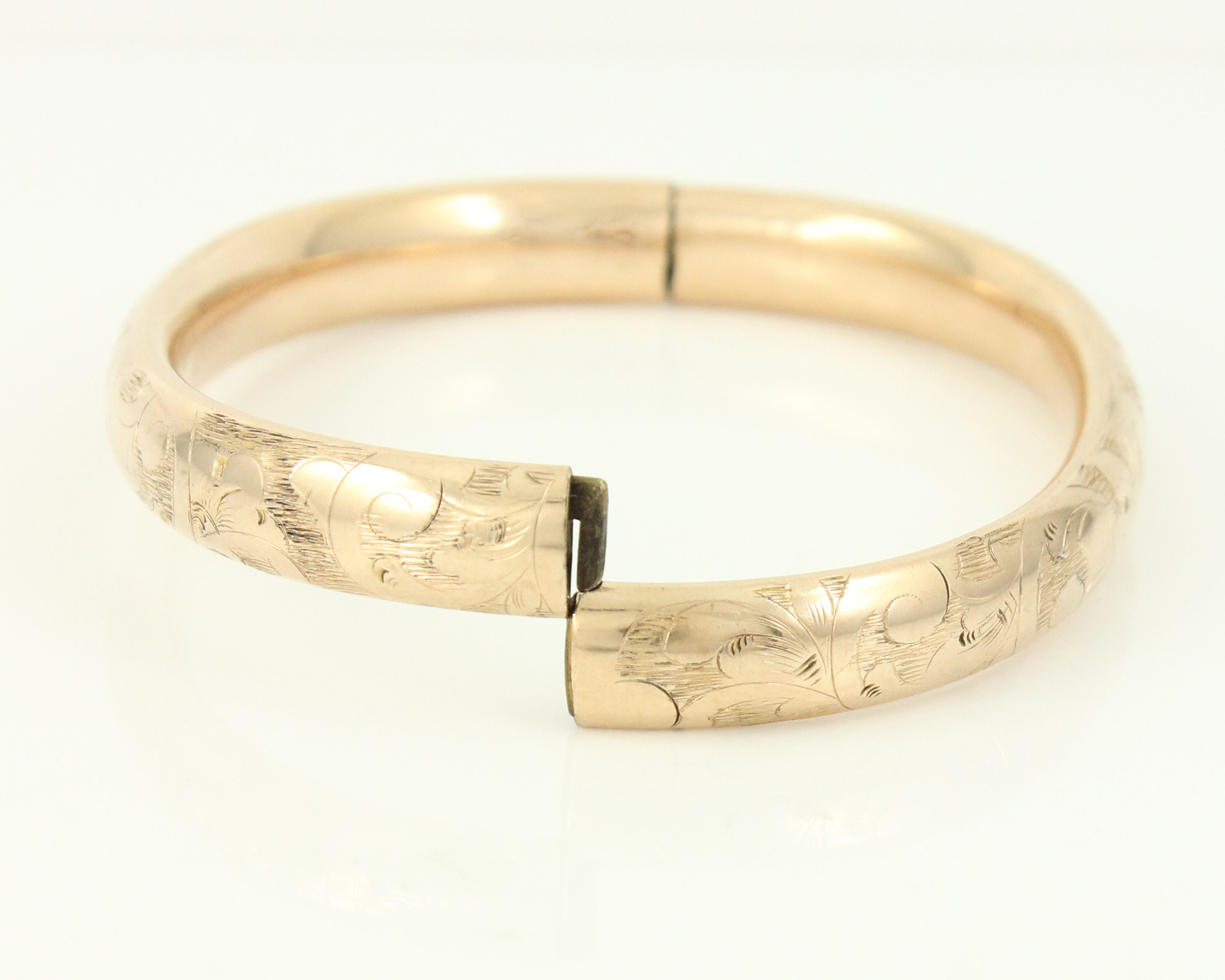 Vintage Engraved Bangle Bracelet Rolled Gold Plate, Victorian Flourish ...