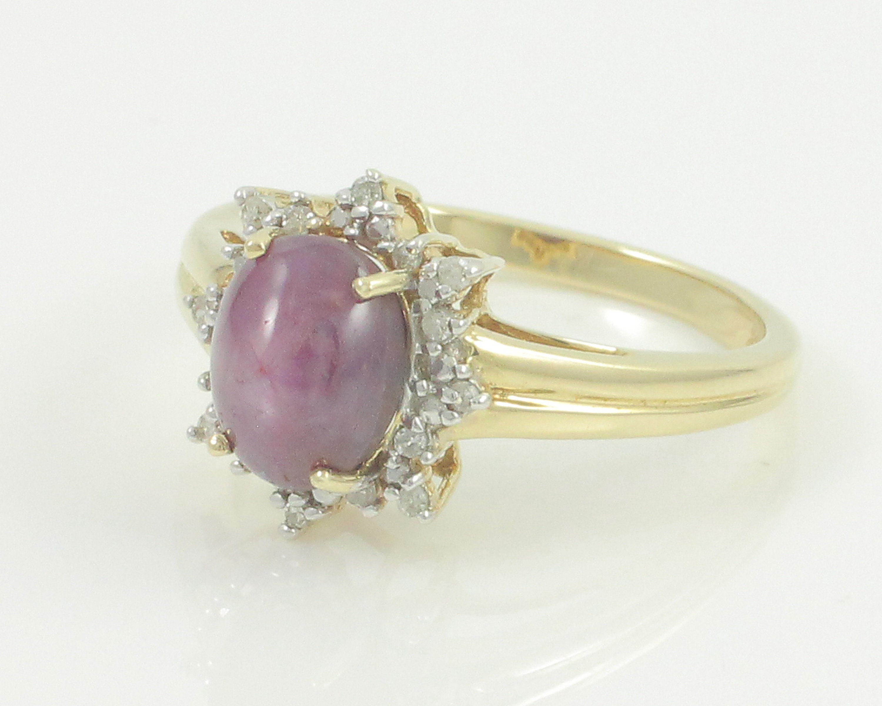 Vintage 14K Natural Star Ruby Diamond Ring, Mid Century Modern 14K Star ...