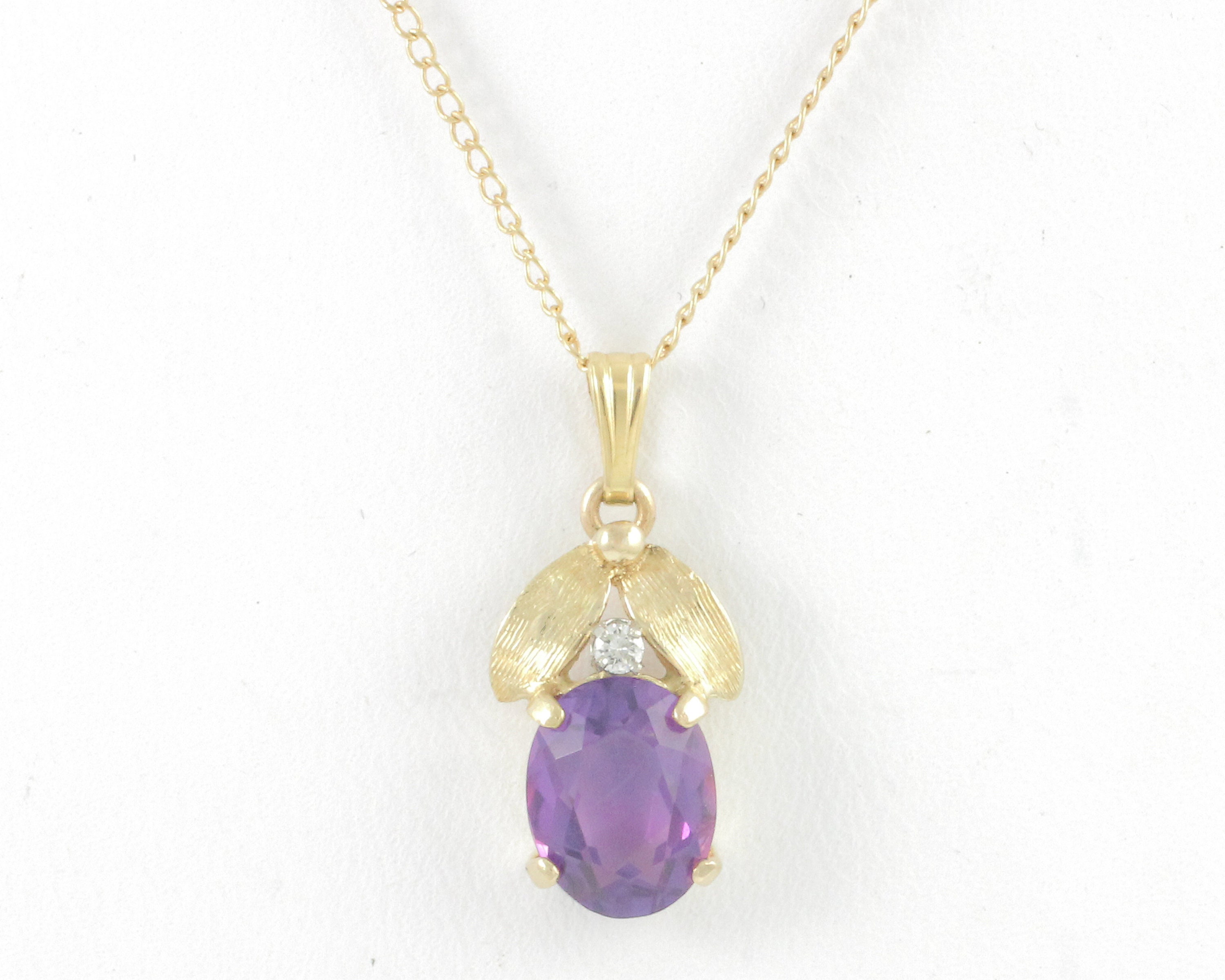 Vintage Gold Amethyst Diamond Necklace, Amethyst Necklace, 14K Yellow ...