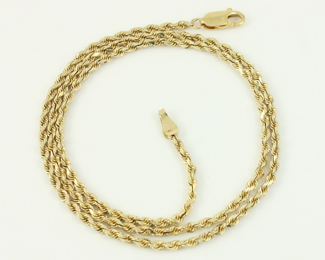 Vintage 14K Solid Gold Diamond Cut Rope Chain Necklace, Vintage 1.8mm ...