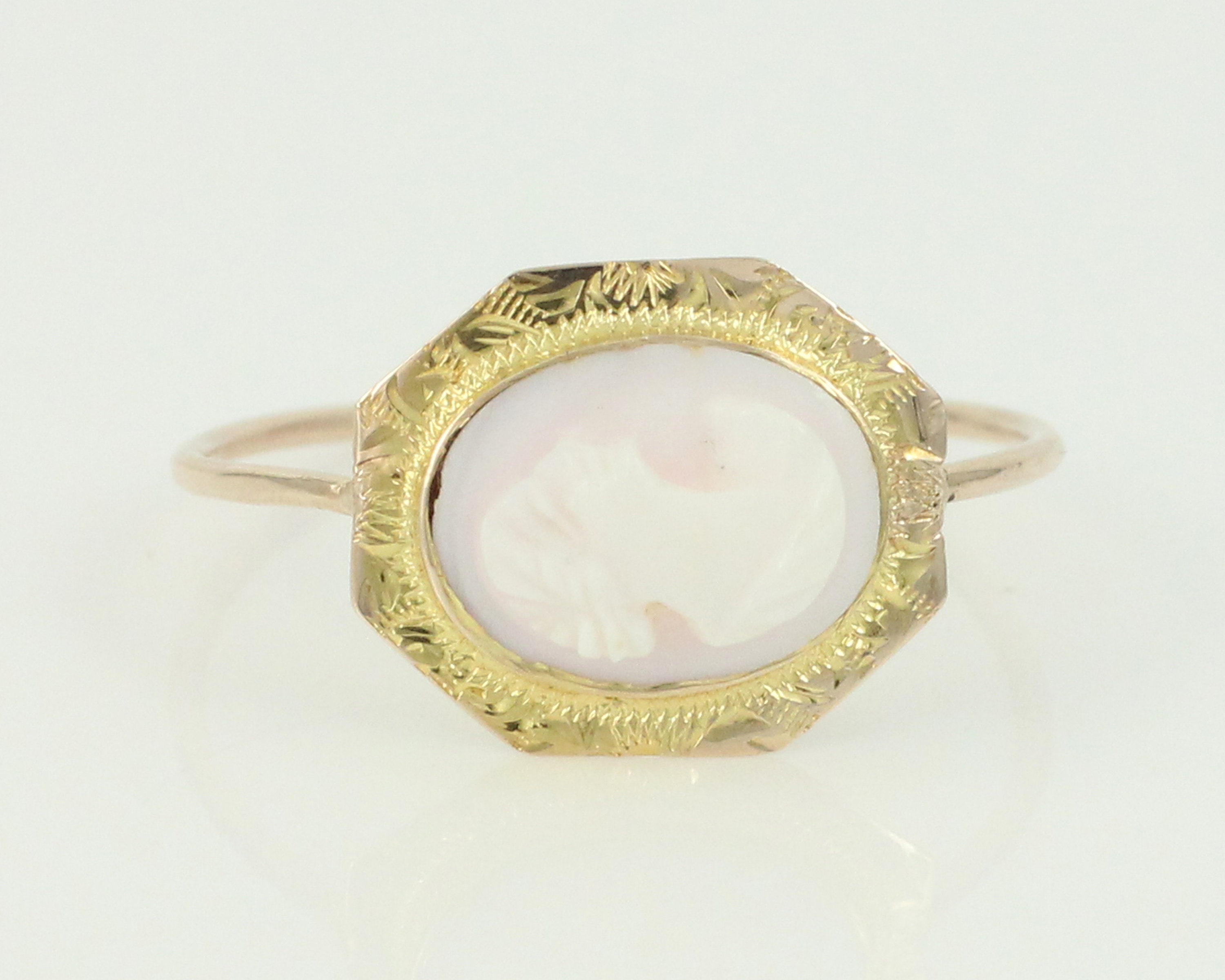 Antique Edwardian 10K Cameo Ring, 10K Gold Carved Shell Cameo Converted ...