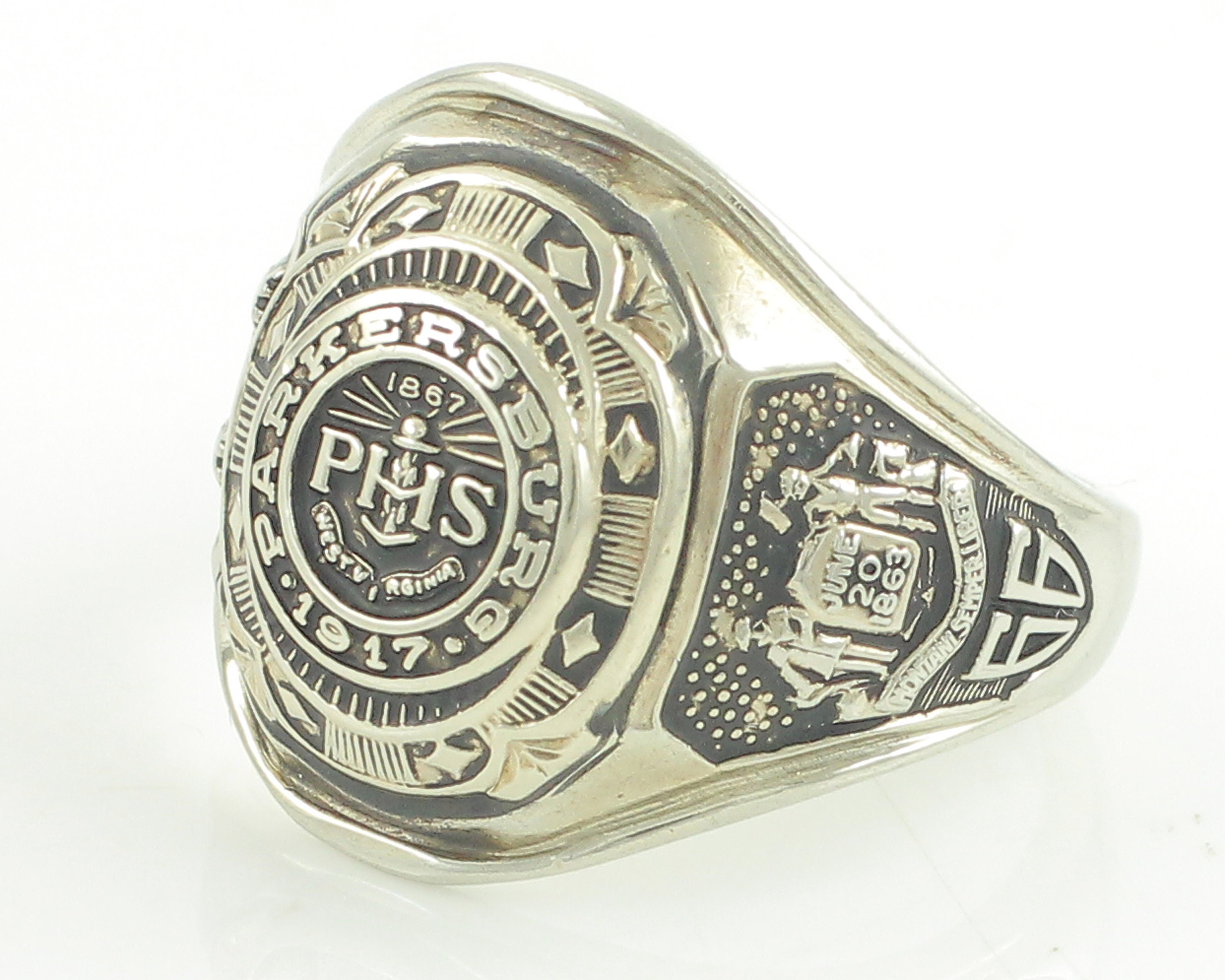 White Gold Class Ring 1966 Parkersburg High School - 10K White Gold ...