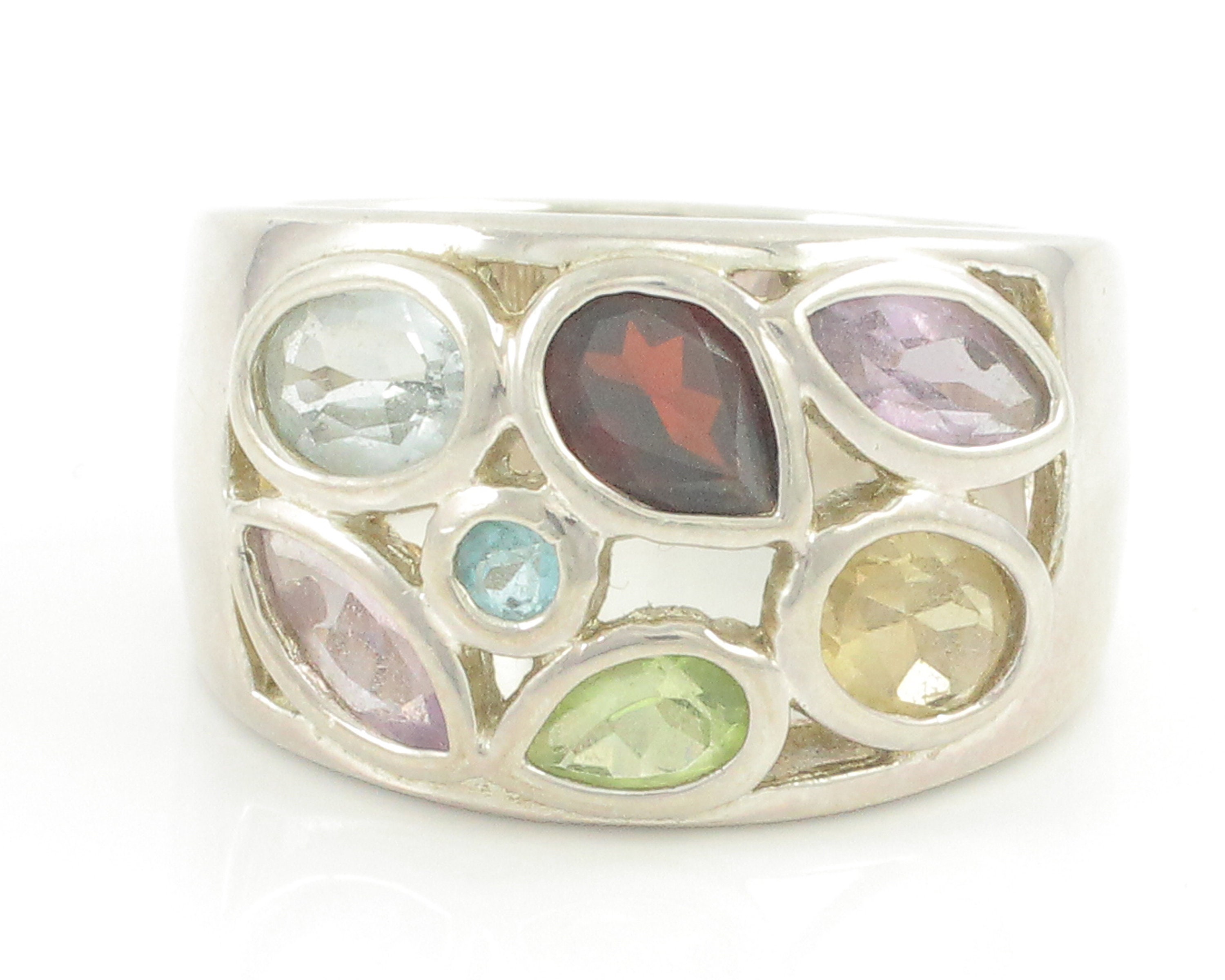 Sterling Semi Precious Stone Wide Band, Vintage 925 Silver Ring, Retro ...