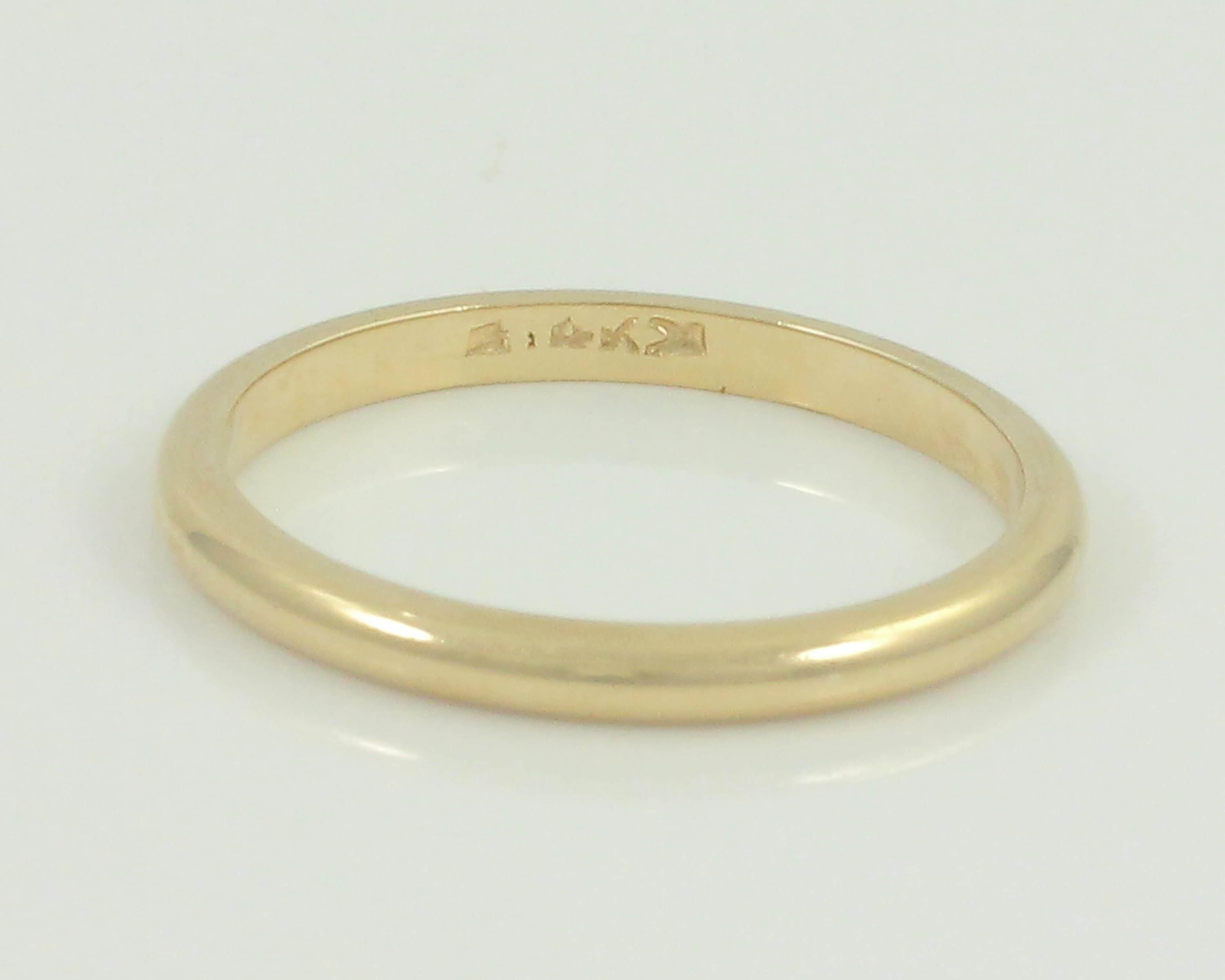 Vintage 14K Gold Wedding Ring, 14K 1.8 mm Wide Domed Band Flat Edge ...