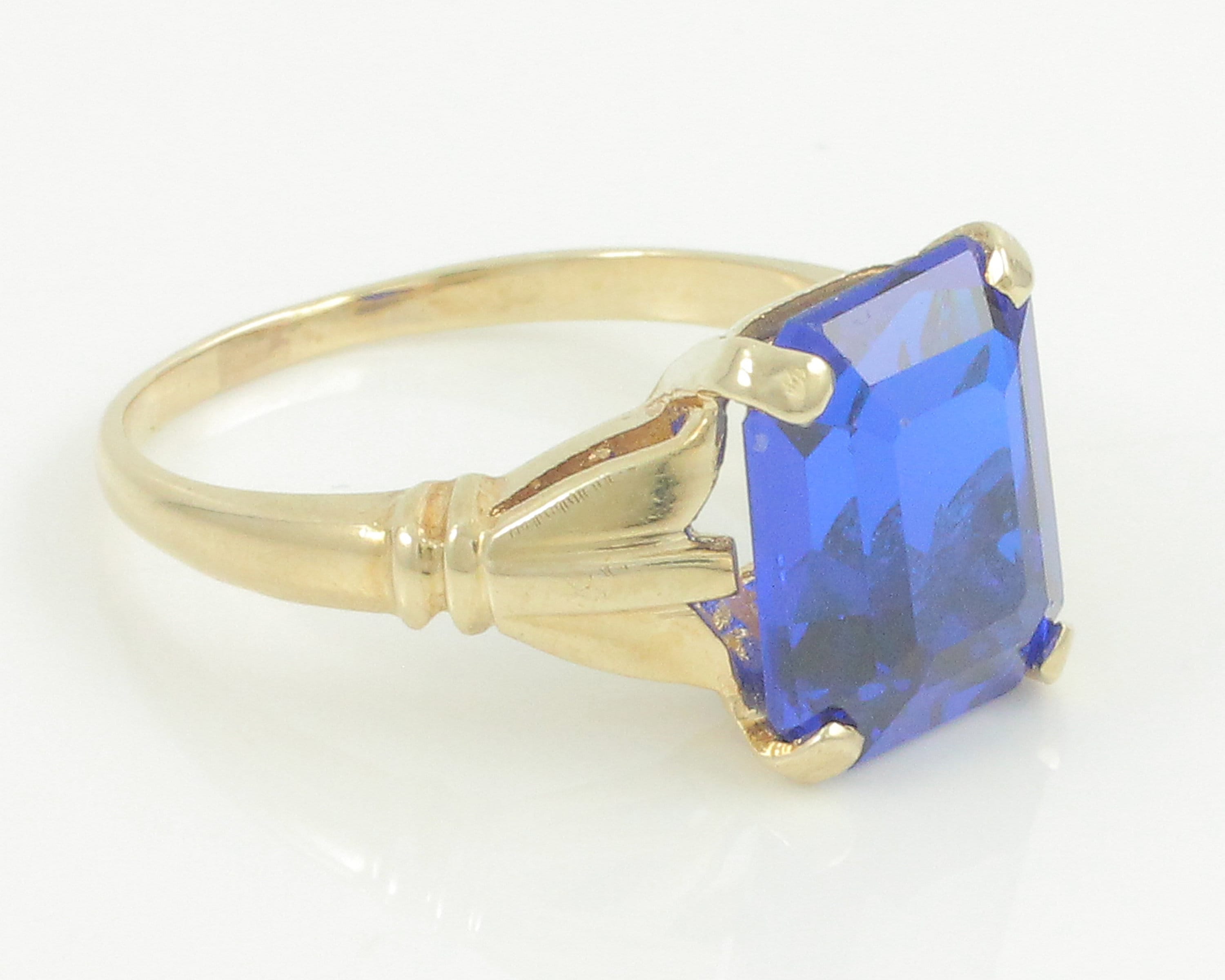 Vintage 14K Lab Created Blue Spinel Ring, 14K Lab Created Royal Blue ...