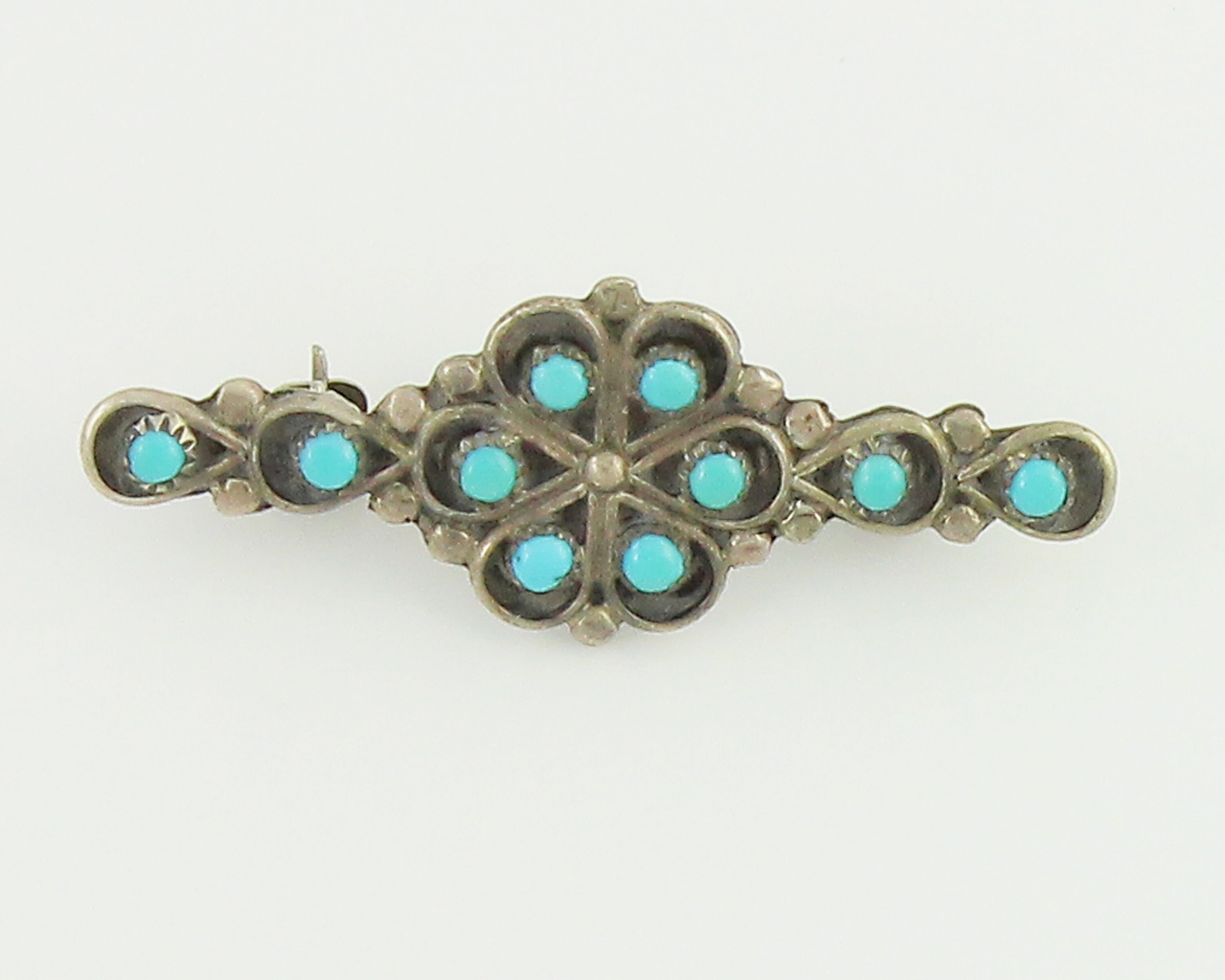 Silver Turquoise Southwestern Pin - Petit Point Snake Eye Needlepoint ...