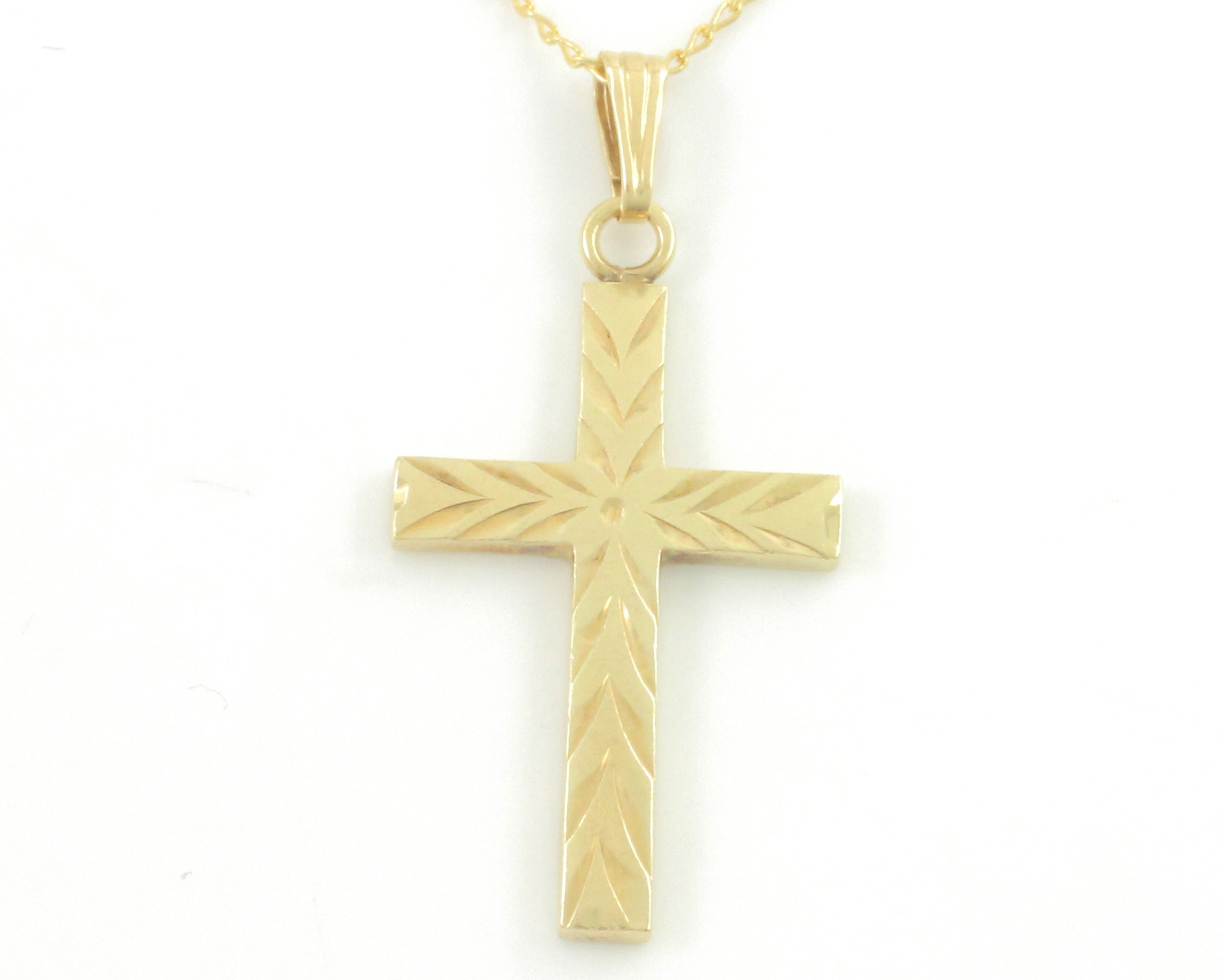 Vintage 14K Cross Necklace, 14K Gold Engraved Cross Pendant 21 Necklace ...