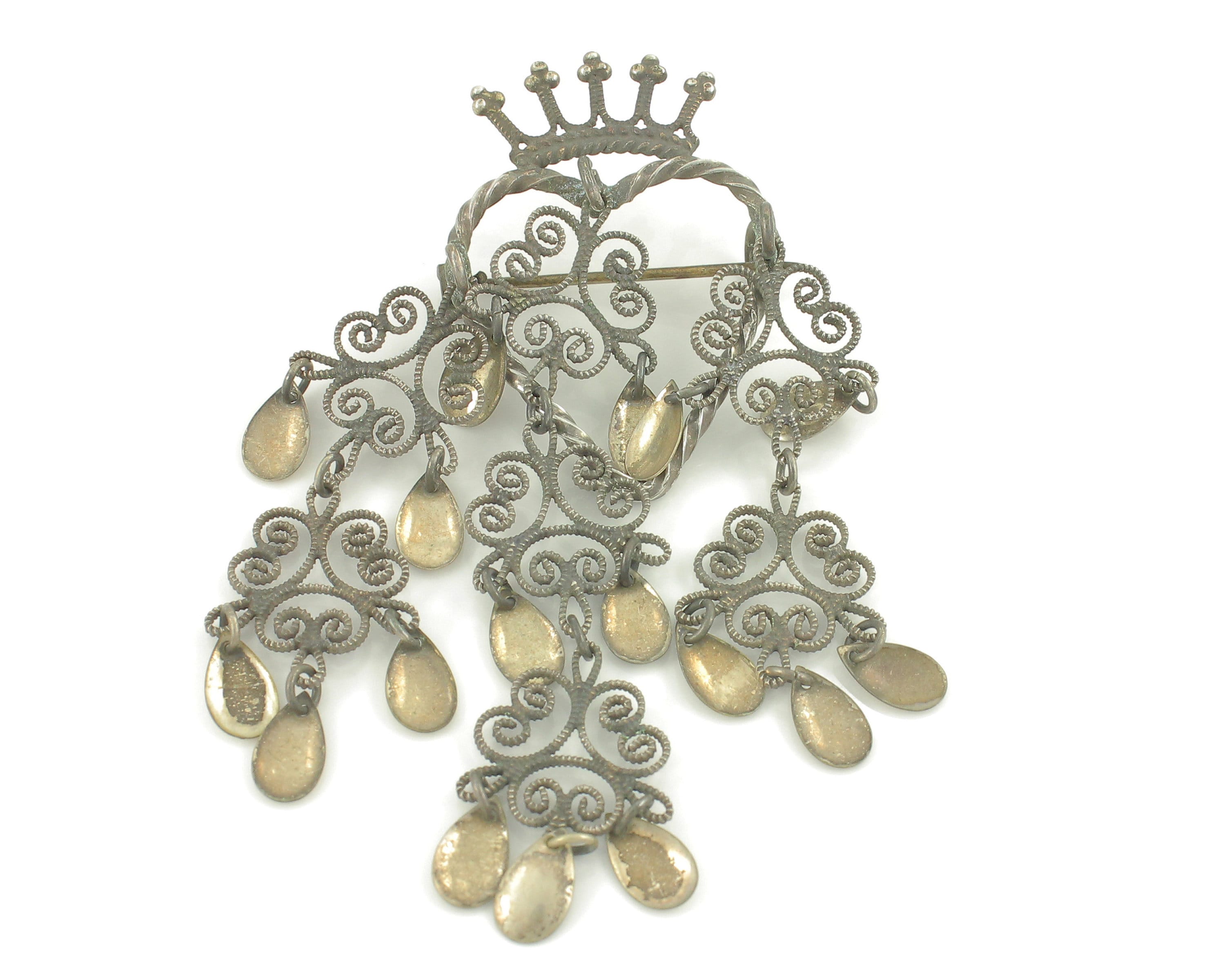 Antique Norwegian Silver Solje Brooch, 830 Silver Norwegian Heart Crown ...