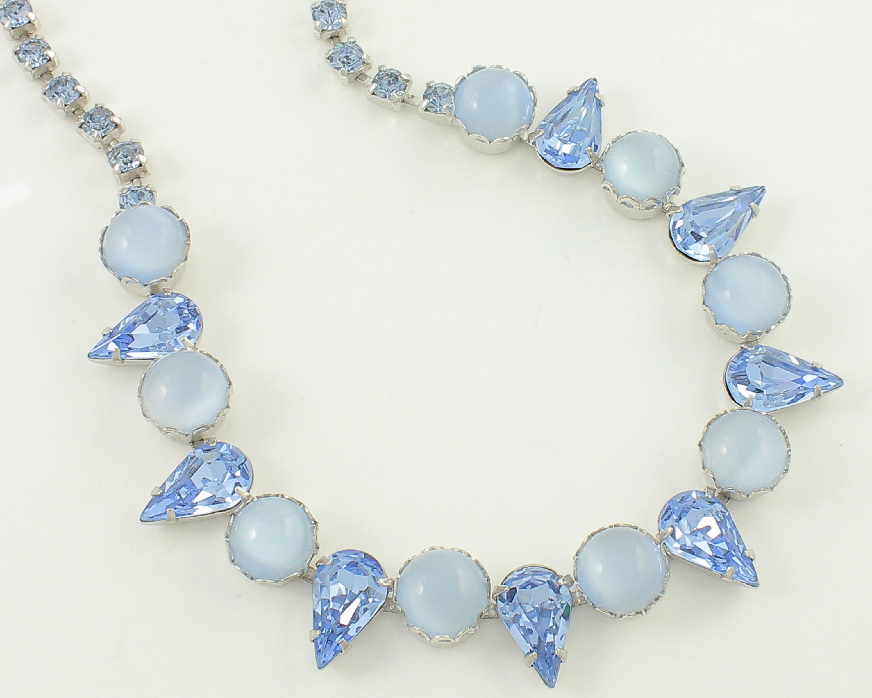Vintage Blue Rhinestone Choker Necklace, Vintage Glass Moonstone and ...