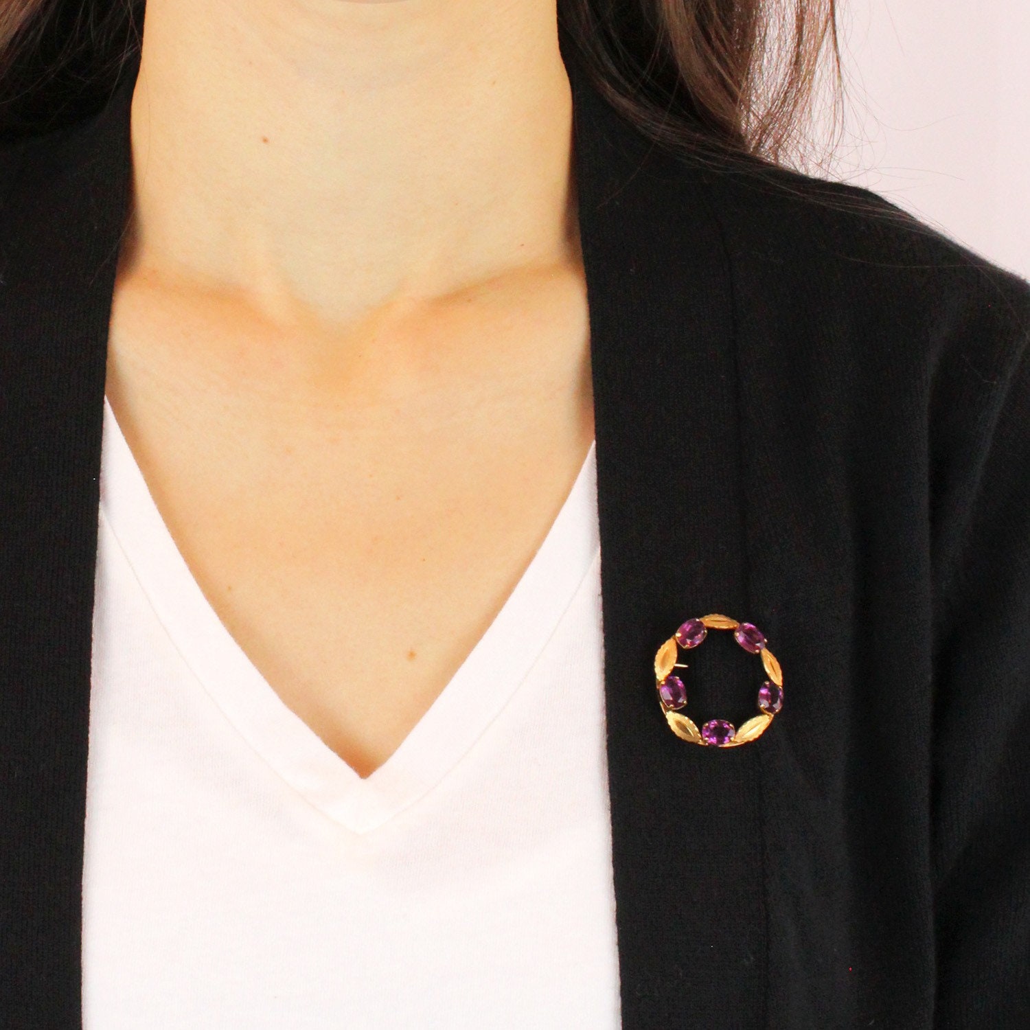 Vintage Amethyst Circle Pin Brooch Signed D. 12K GF - Gold Filled ...