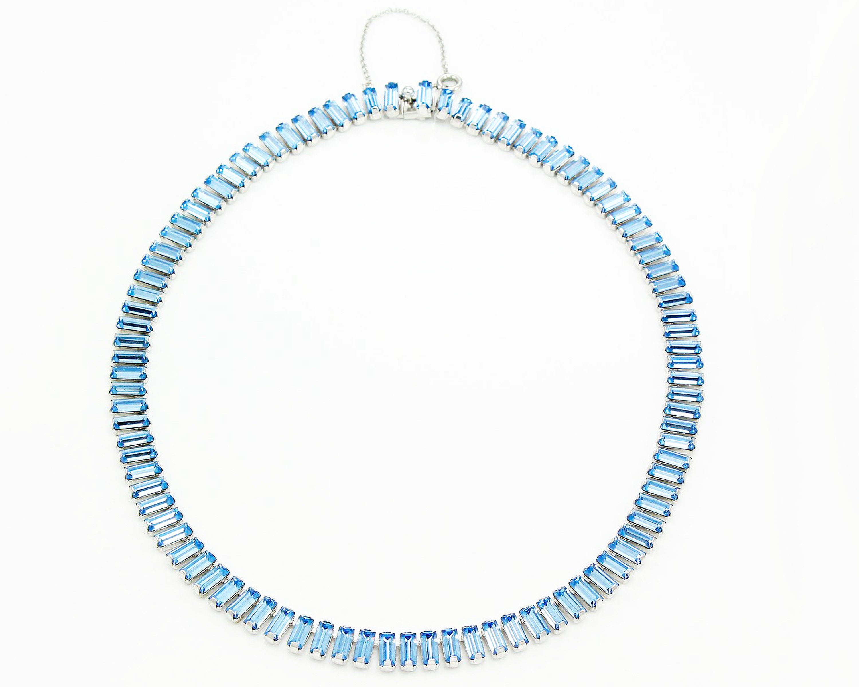 Vintage Signed B. David Light Blue Baguette Rhinestone Choker Necklace ...