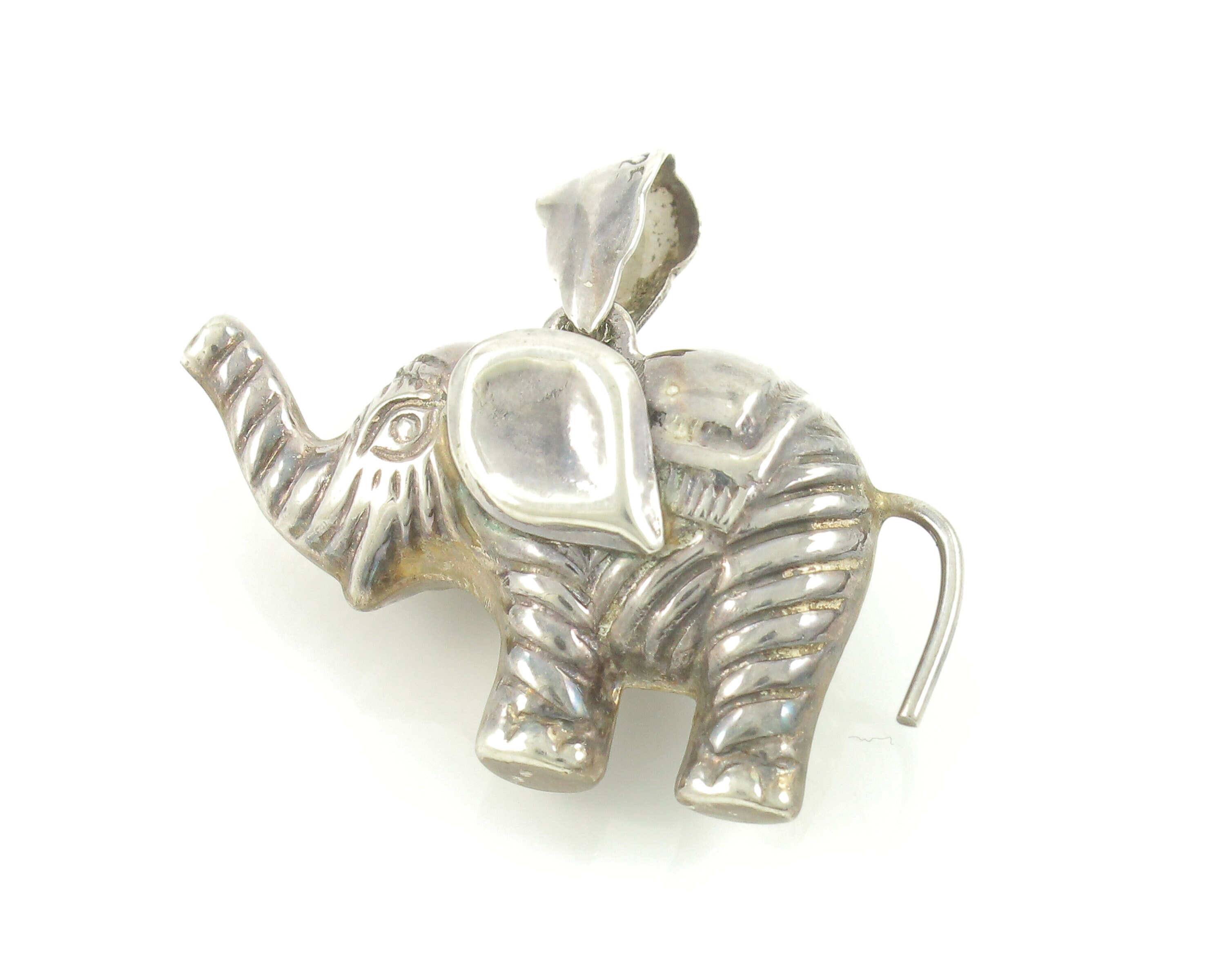 Vintage Silver Elephant Pendant, 1980s Sterling Silver 3D Elephant ...