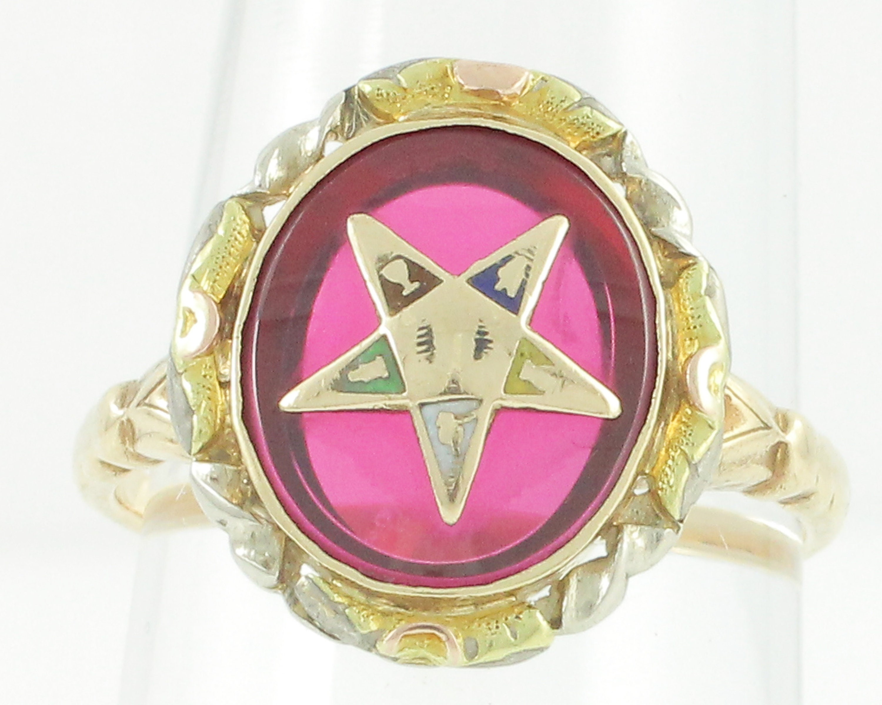 Ladies Eastern Star 10K Created Ruby Ring - Vintage OES Ring Size 6.5 ...