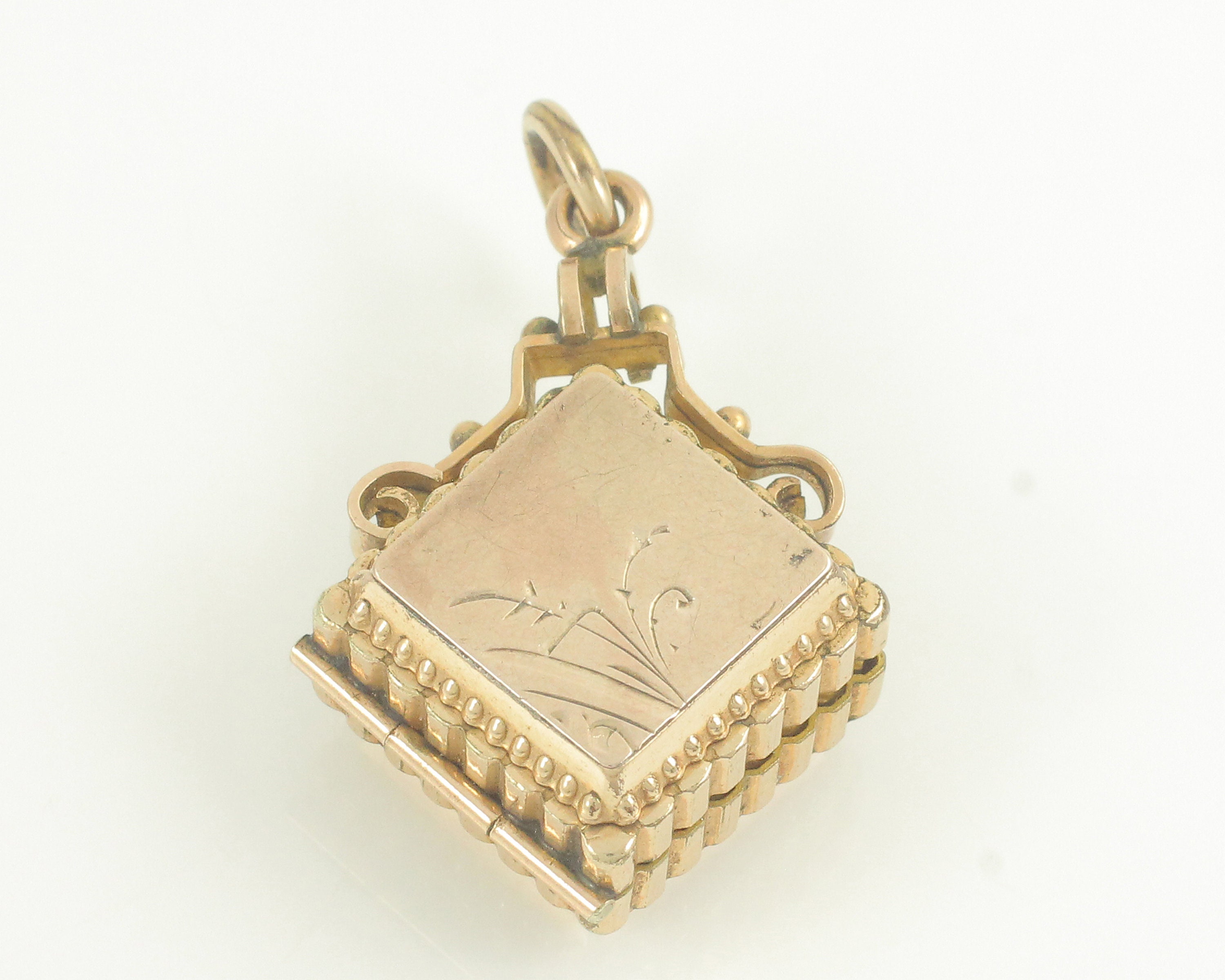 Antique Gold Filled Locket Pocket Watch Fob, Engraved Victorian 10K GF ...