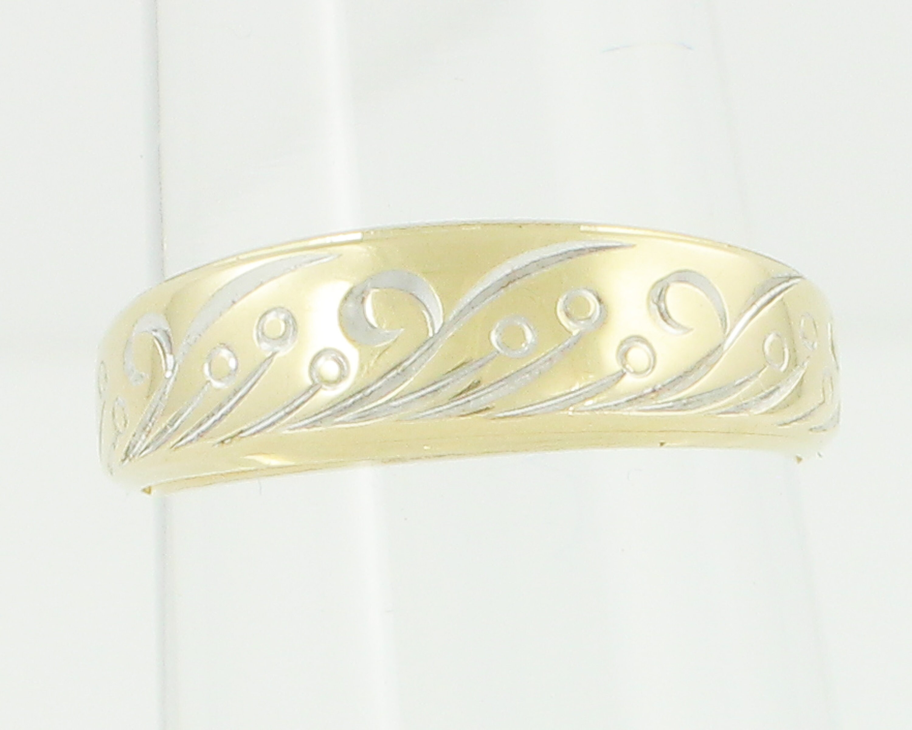 10K Engraved Scrolled Wedding Band - 1960s Yellow and White Gold ...