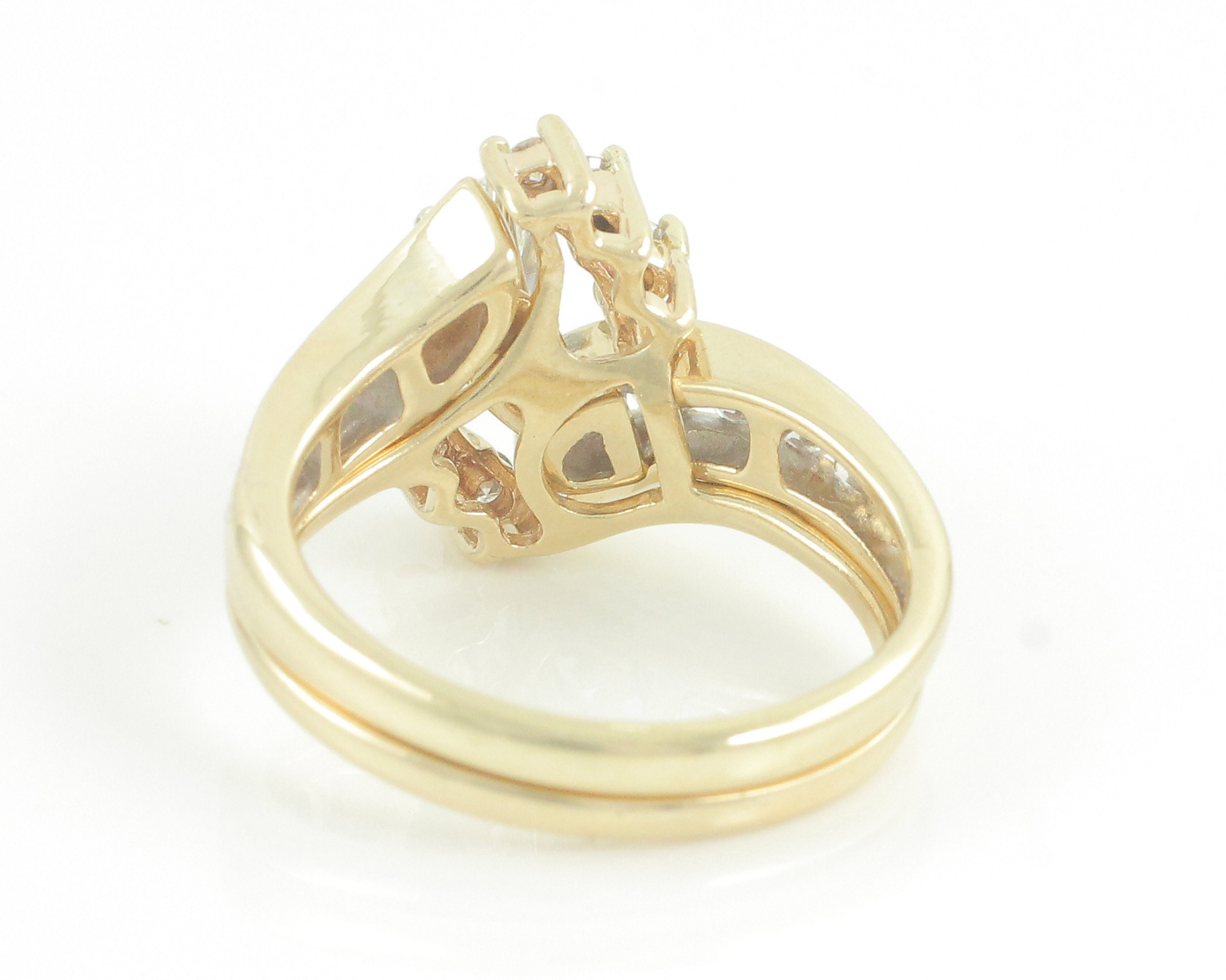 Vintage 14K Diamond Marquise Engagement Ring Wedding Band Jacket Set ...