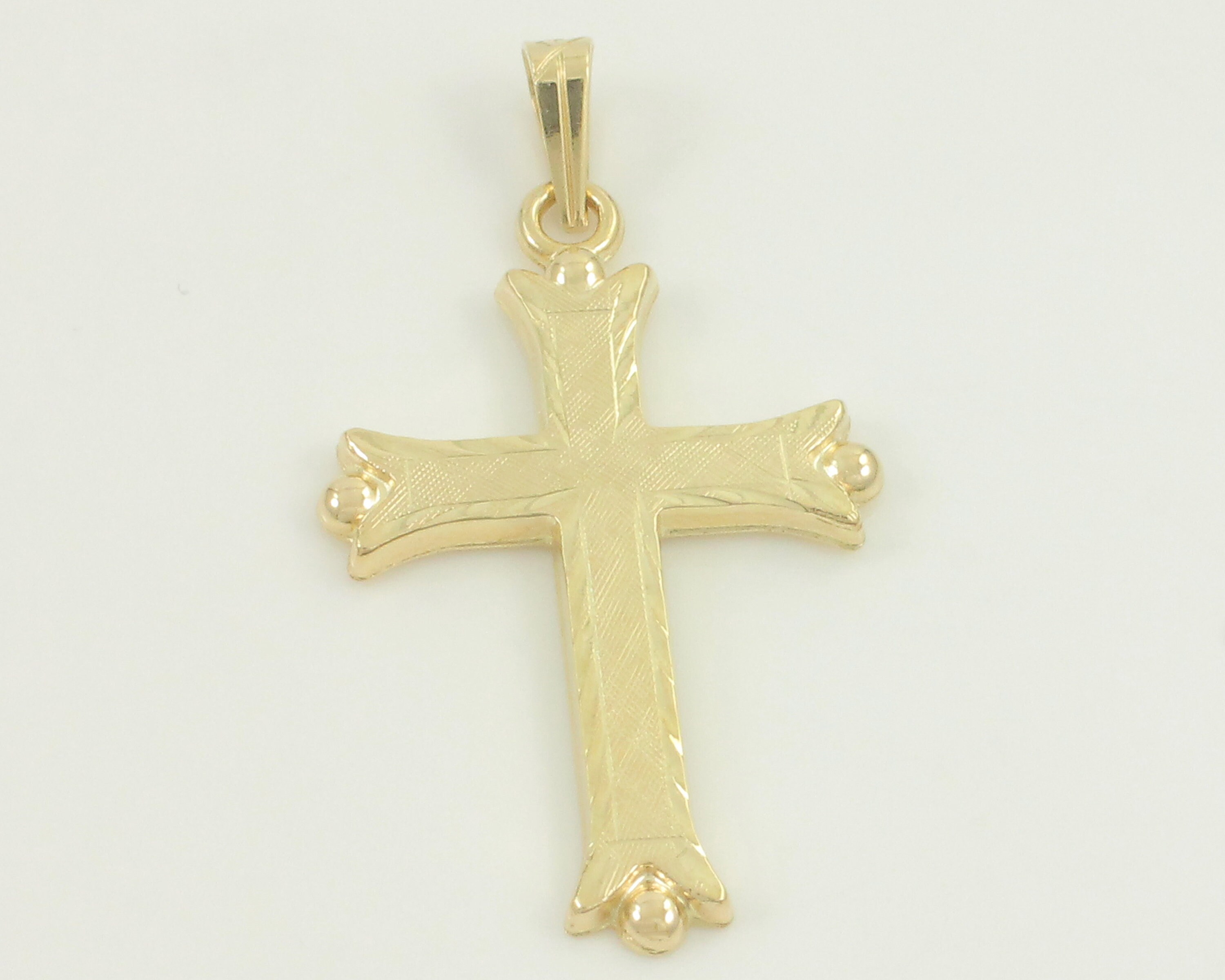 Vintage 14K Cross Necklace, 14K Gold Engraved Cross Necklace Pendant ...