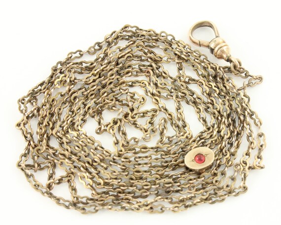 Antique Watch Chain, Victorian Red Glass Gold Filled … - Gem
