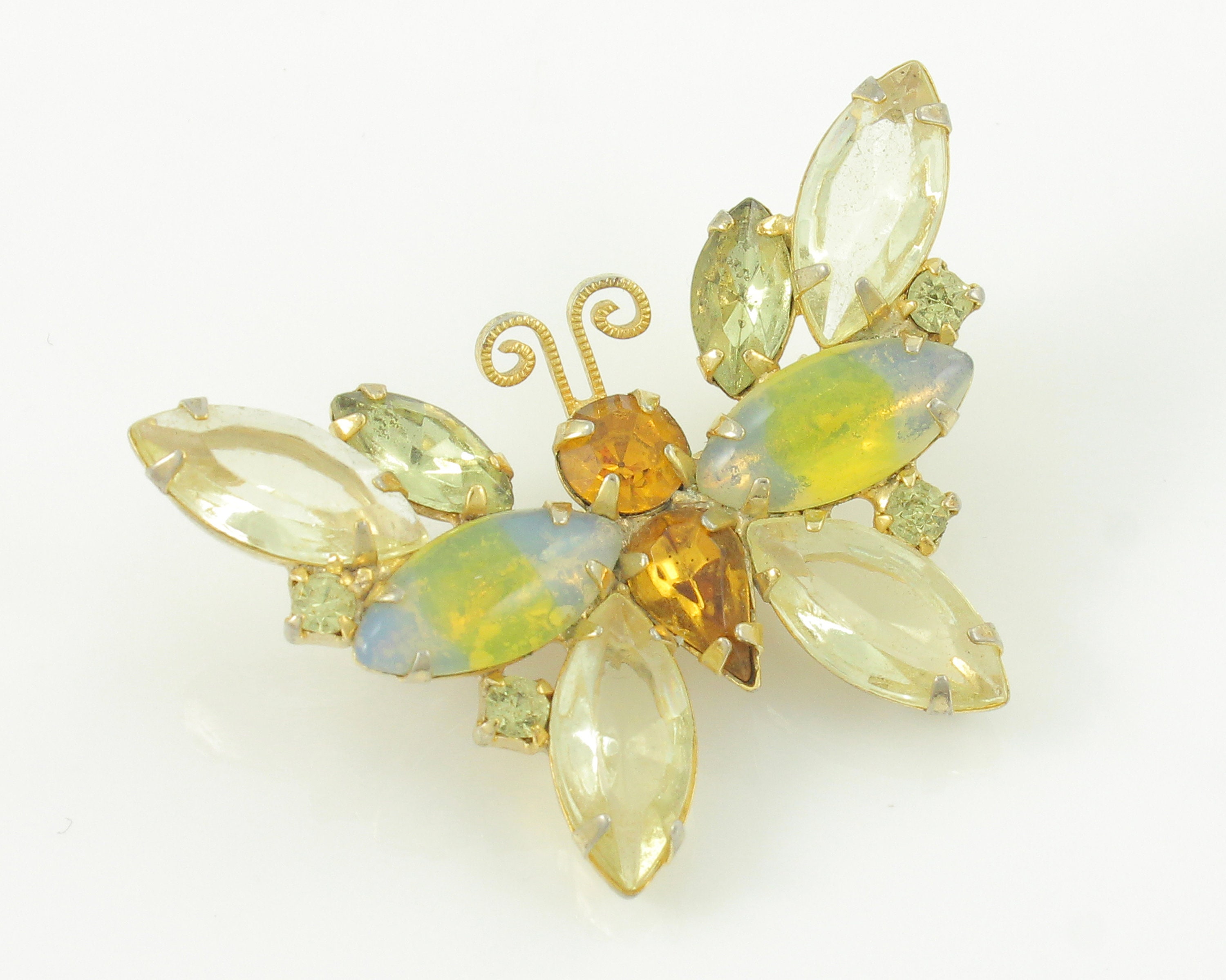 Vintage Yellow Rhinestone Art Glass Butterfly Brooch, 1960Yellow ...