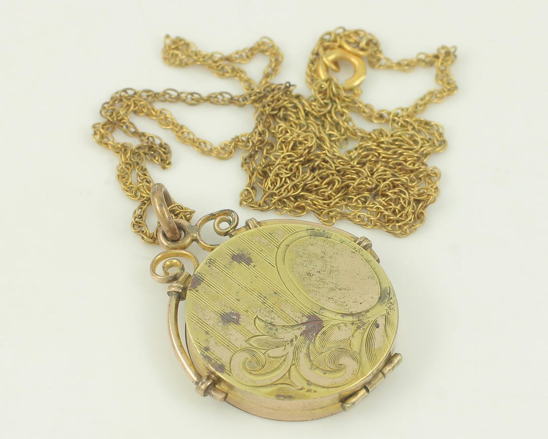 Vintage Gold Filled Engraved Round Locket Necklace, Edwardian Engraved ...